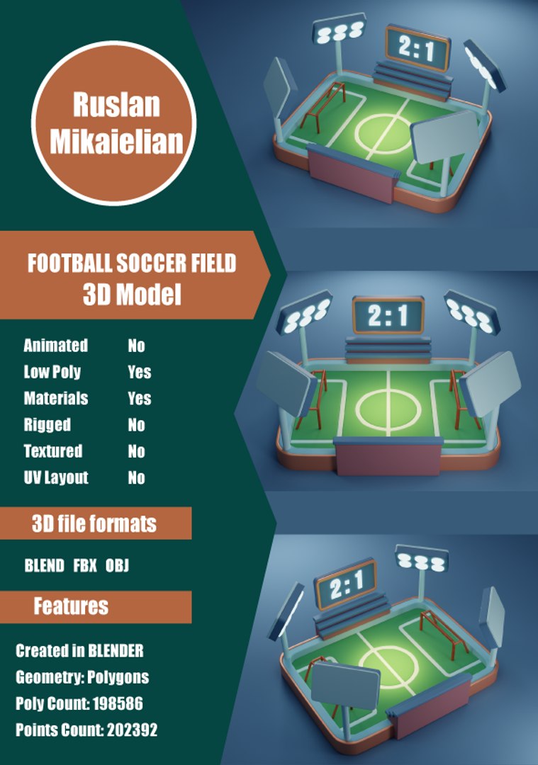 Football Soccer Field Model - TurboSquid 2163257