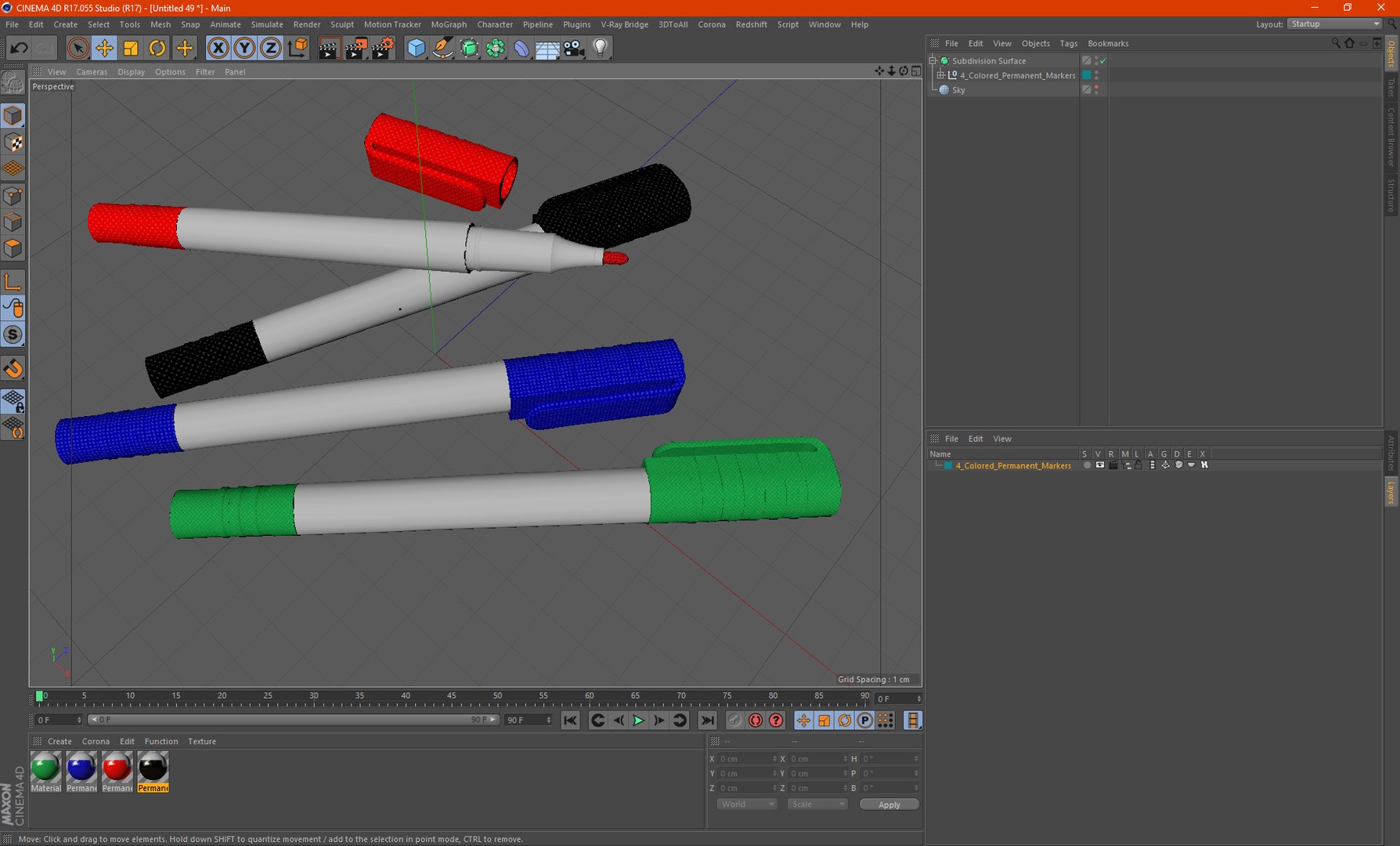 4 Colored Permanent Markers model - TurboSquid 1957261