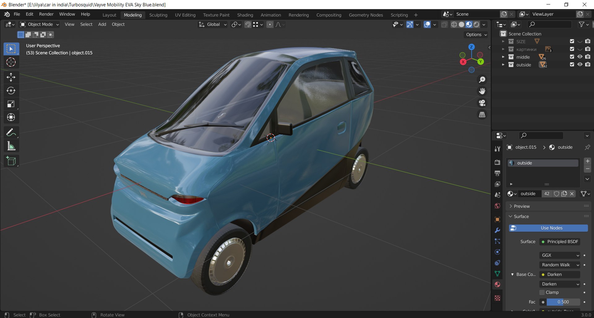 Vayve Mobility EVA Sky Blue 3D Model - TurboSquid 2204094