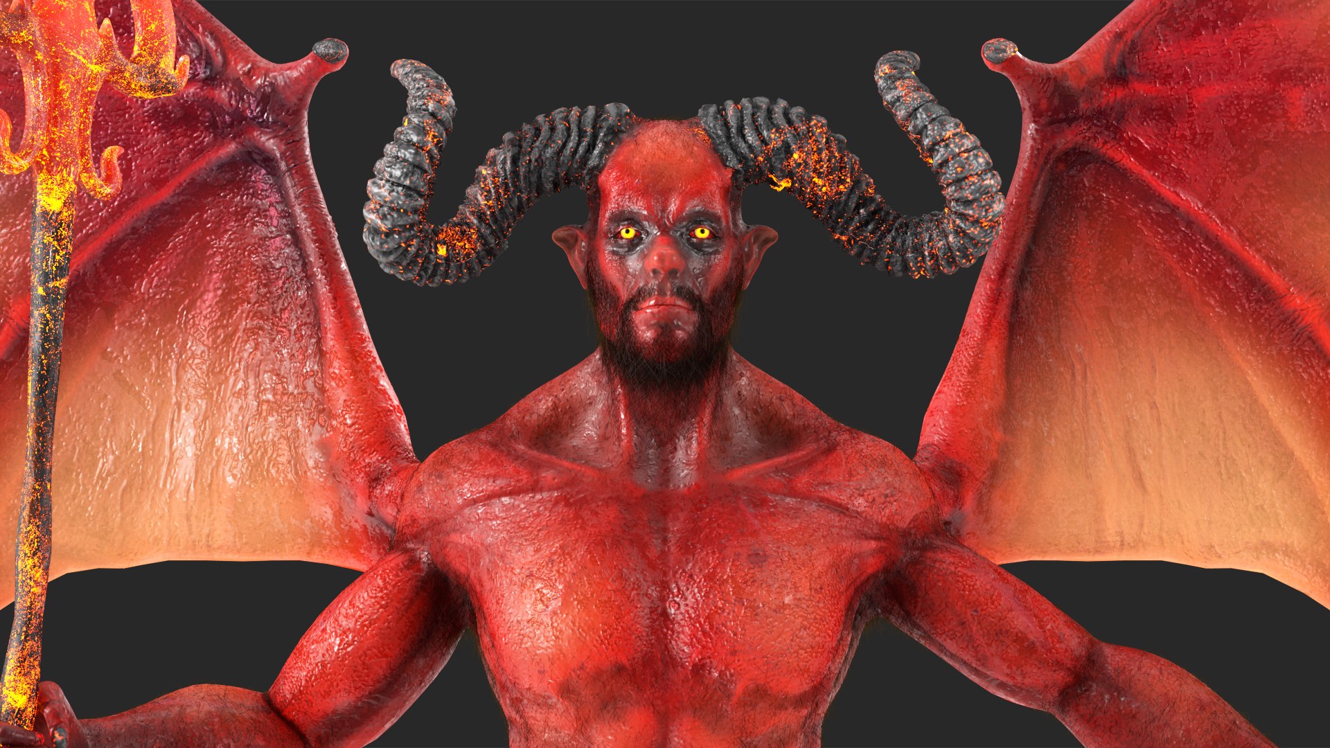 Devil Character With Trident Neutral Pose Fur Model - TurboSquid 1933629