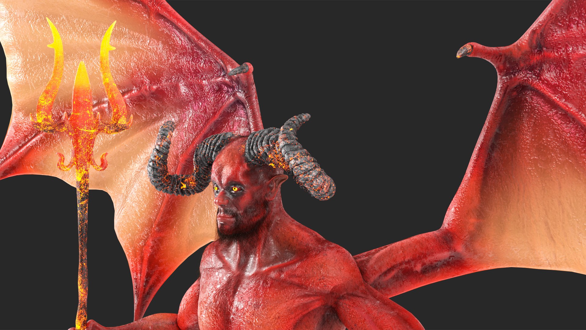 Devil Character With Trident Neutral Pose Fur Model - TurboSquid 1933629