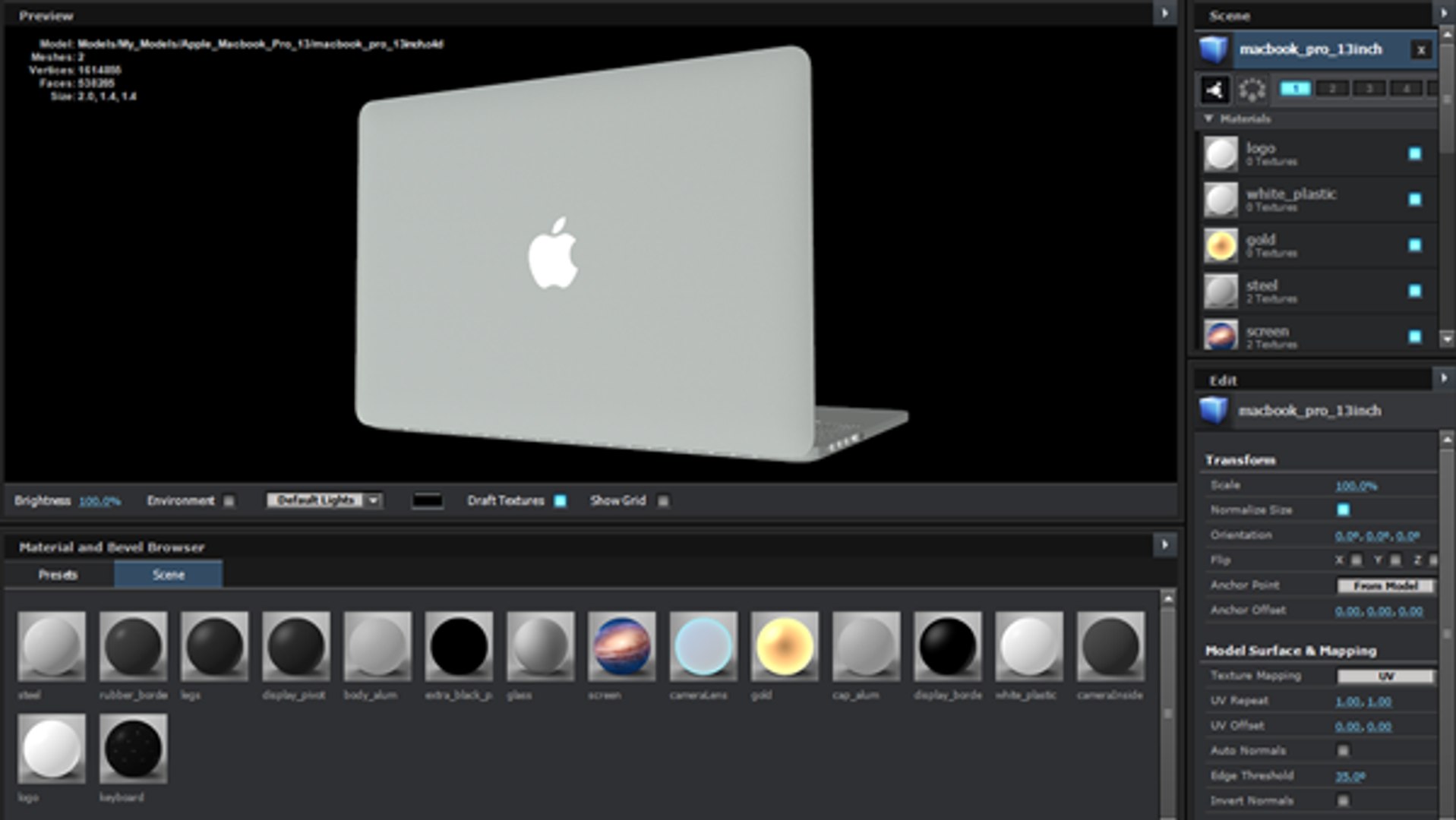 Rigged Apple Macbook Pro 3d 3ds