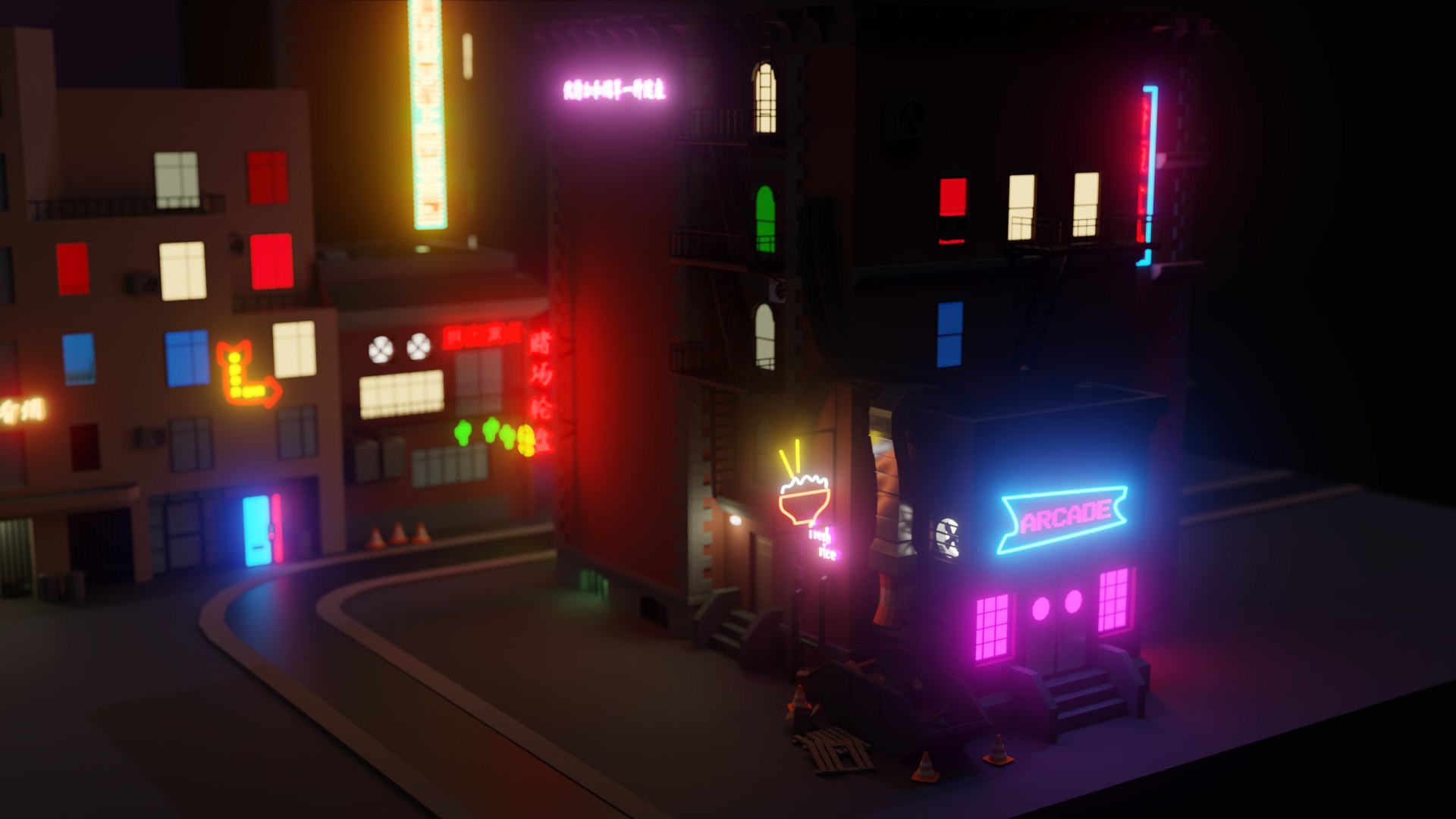 3D Cyberpunk Neon Buildings - TurboSquid 1757494