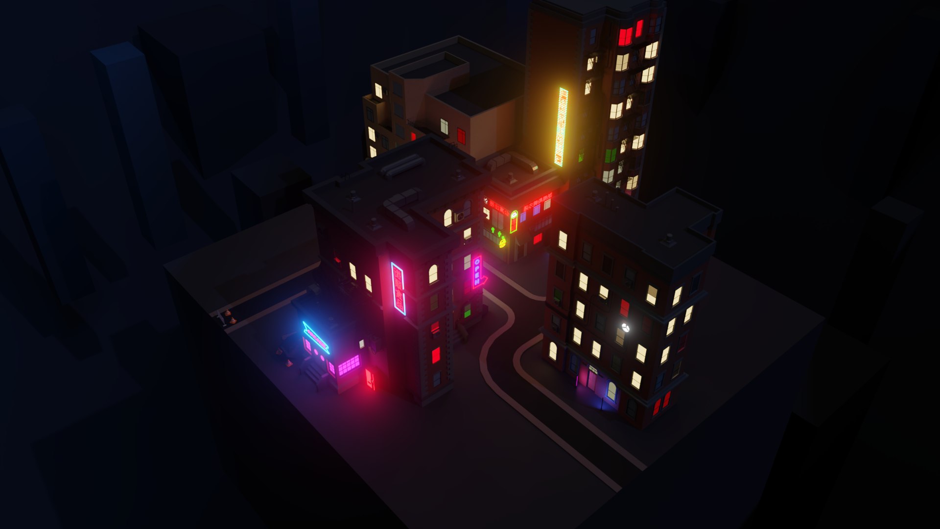 3D Cyberpunk Neon Buildings - TurboSquid 1757494