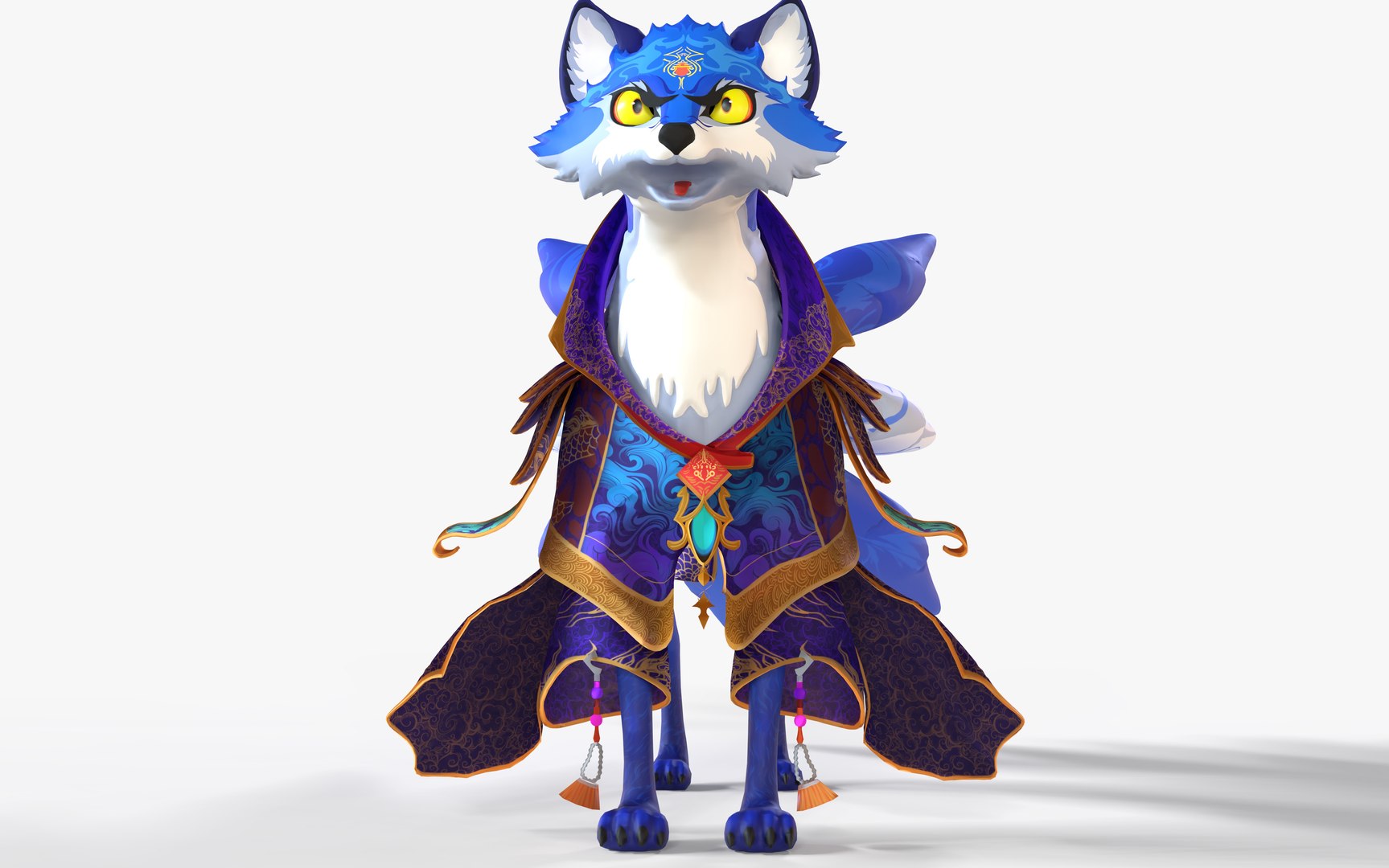 Mystic FOX Azure Kitsune Warrior Fox 3D Model Stylised Cartoon ...