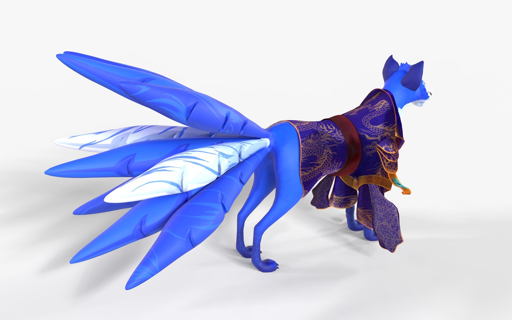 Mystic FOX Azure Kitsune Warrior Fox 3D Model Stylised Cartoon ...