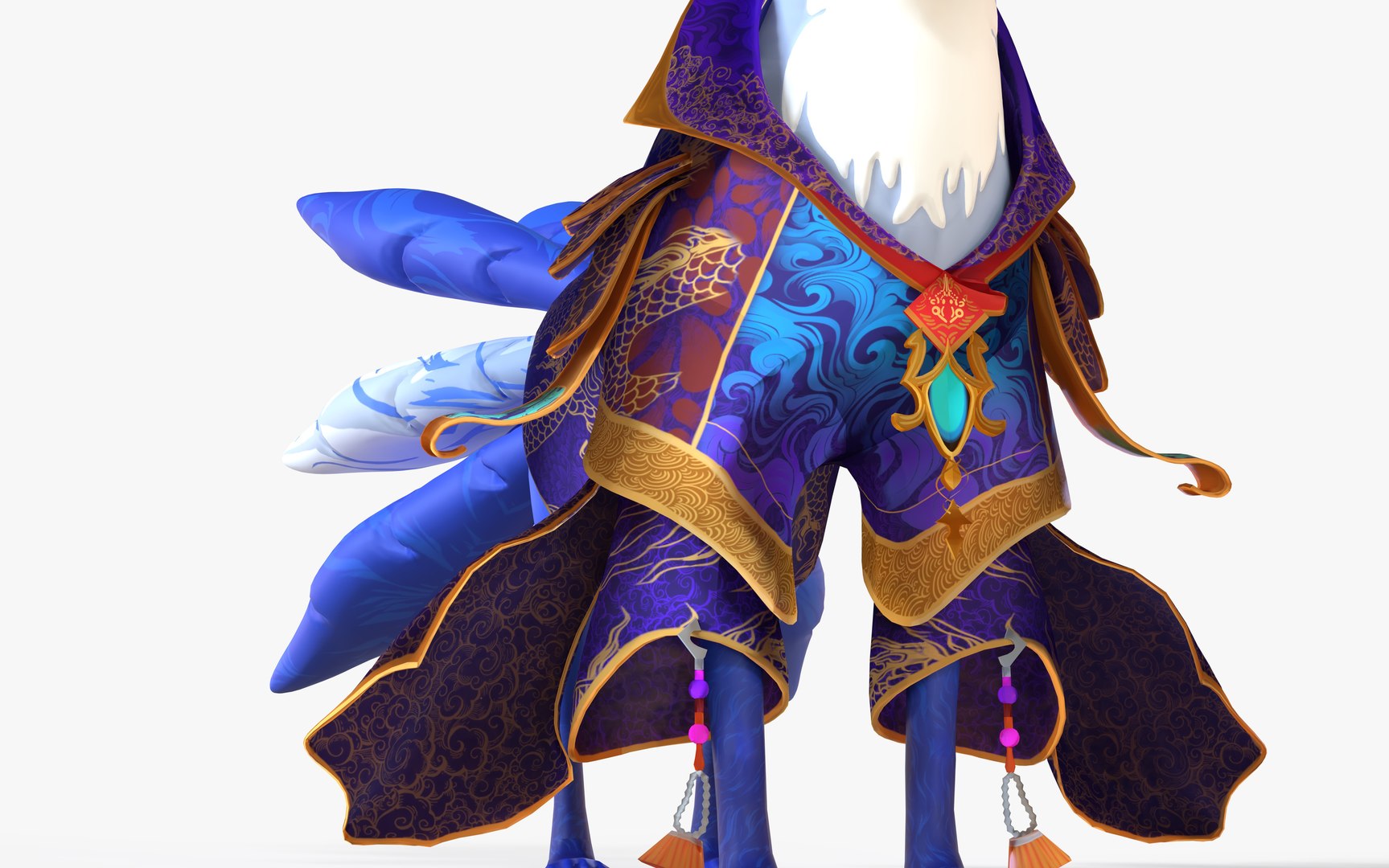 Mystic FOX Azure Kitsune Warrior Fox 3D Model Stylised Cartoon ...