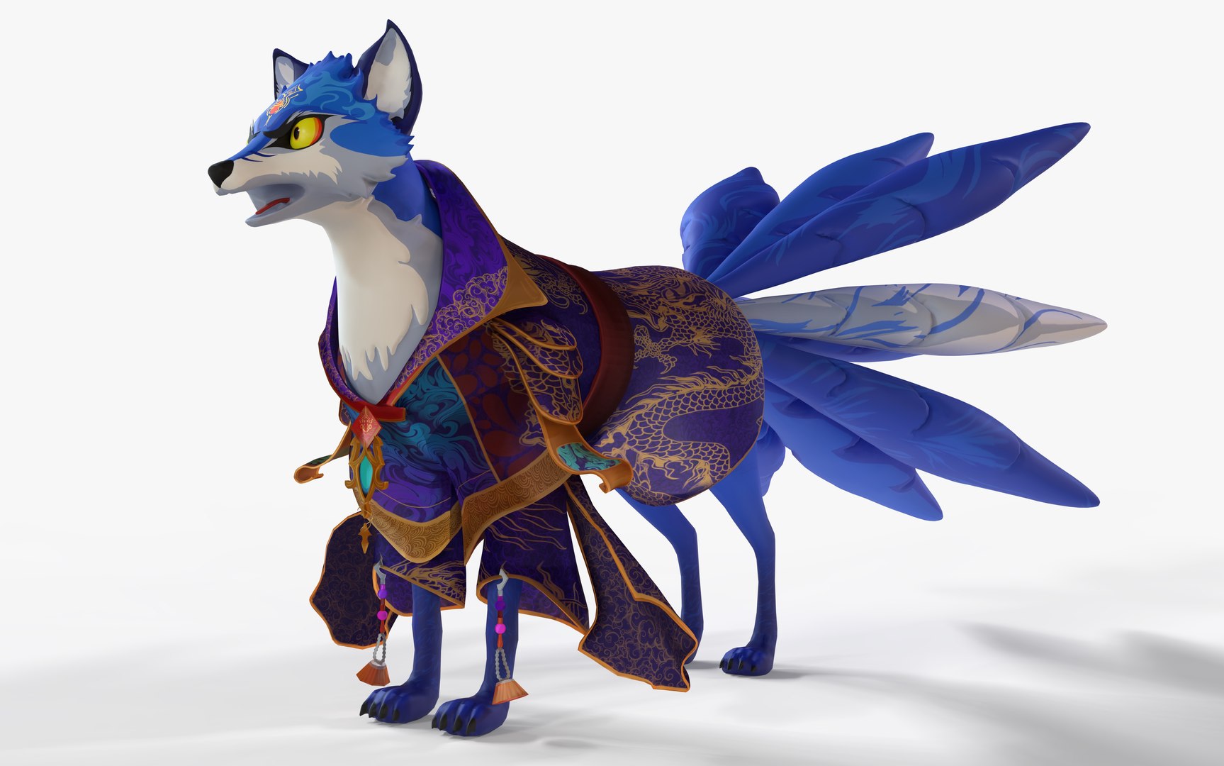 Mystic FOX Azure Kitsune Warrior Fox 3D Model Stylised Cartoon ...