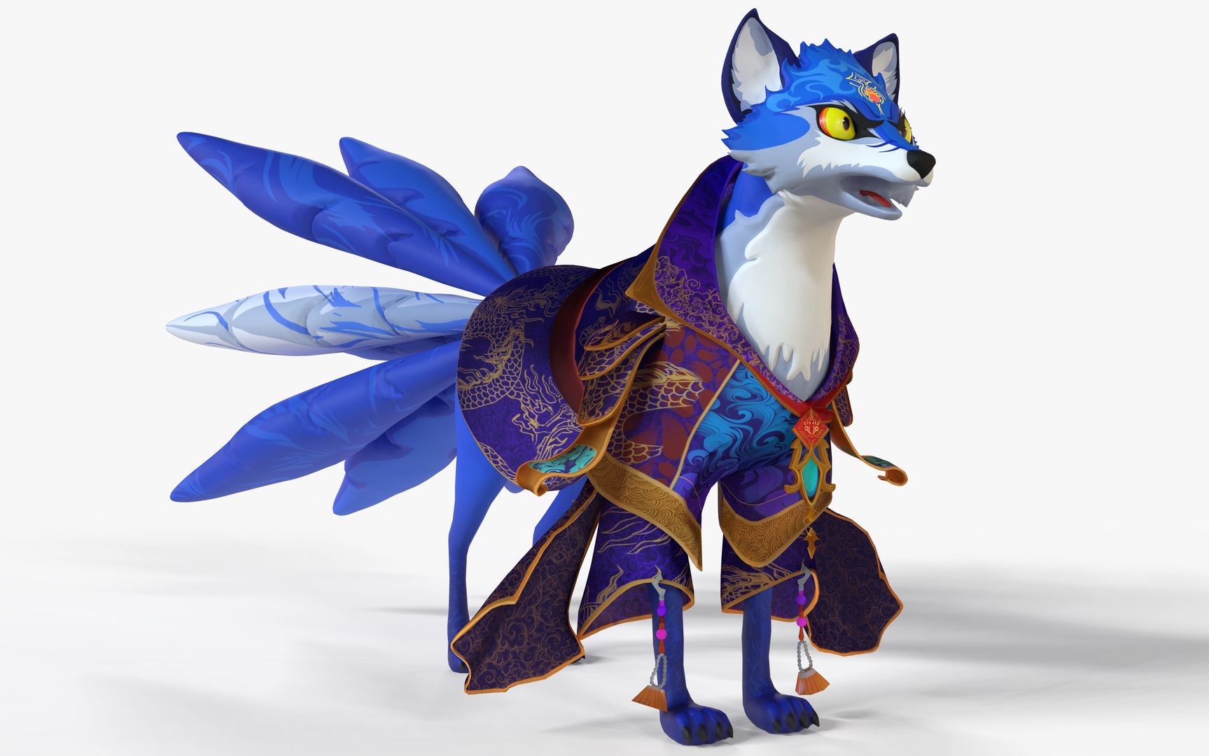 Mystic FOX Azure Kitsune Warrior Fox 3D Model Stylised Cartoon ...