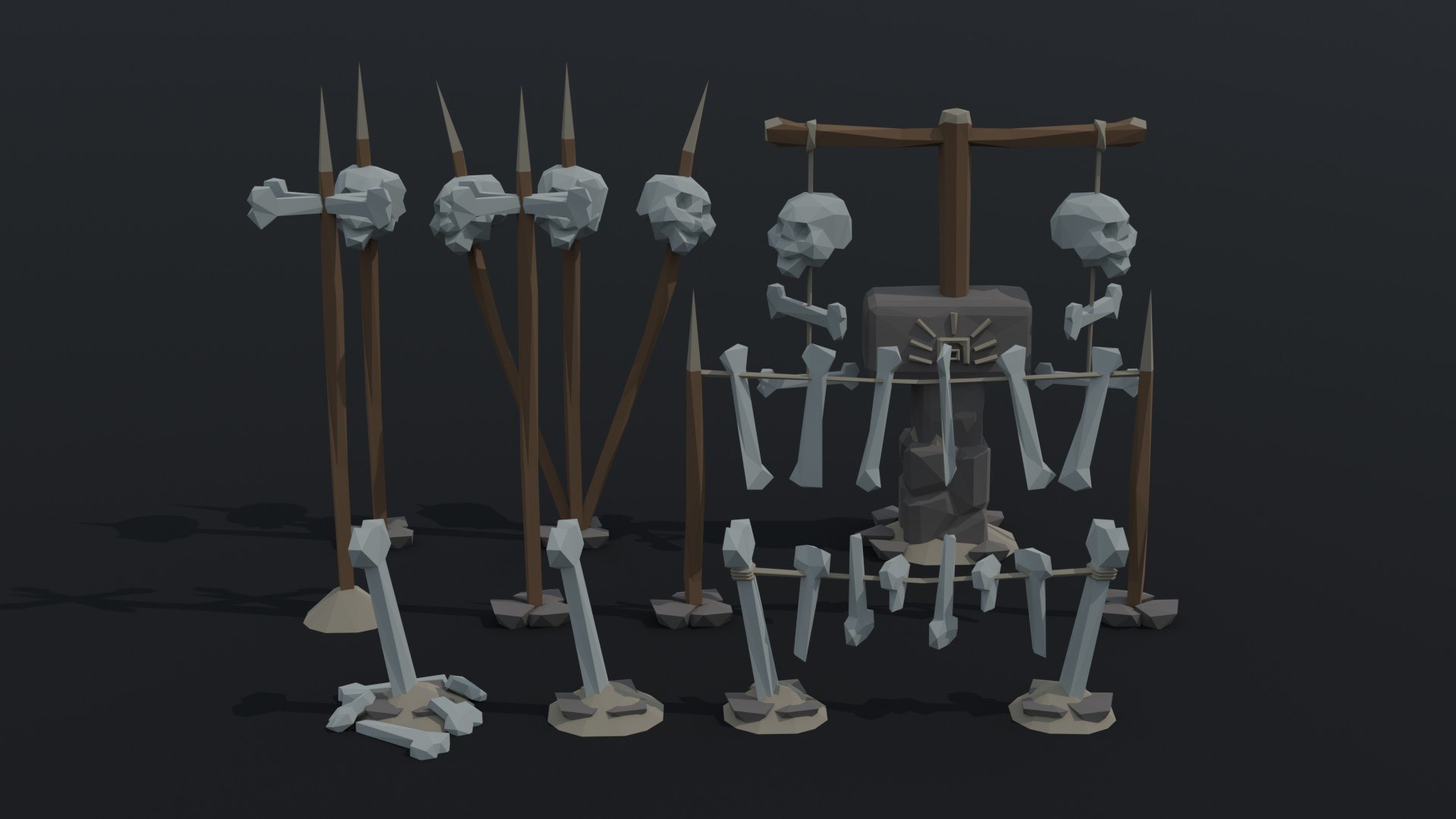 3D Low-poly Cartoon Polygonal Skulll Totems - TurboSquid 2045267