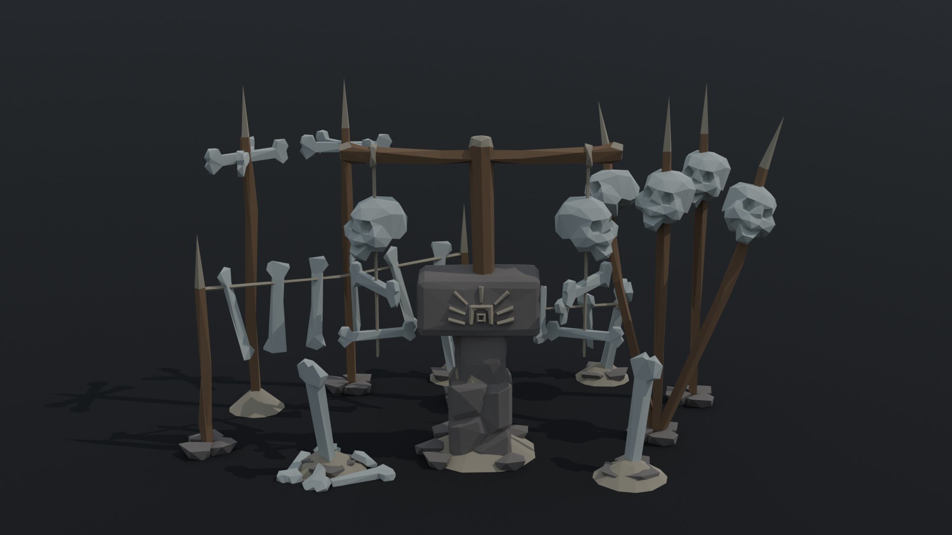 3D Low-poly Cartoon Polygonal Skulll Totems - TurboSquid 2045267