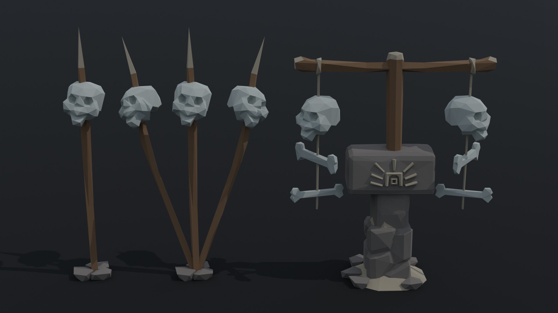 3D Low-poly Cartoon Polygonal Skulll Totems - TurboSquid 2045267