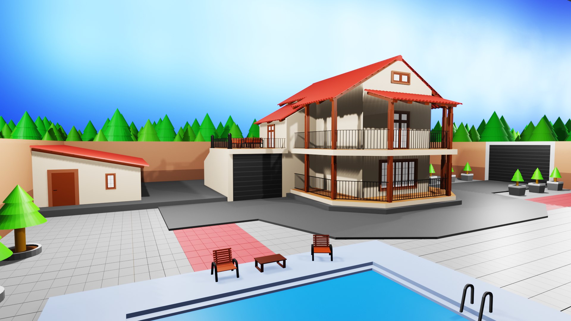 Modern house garden model - TurboSquid 1602708