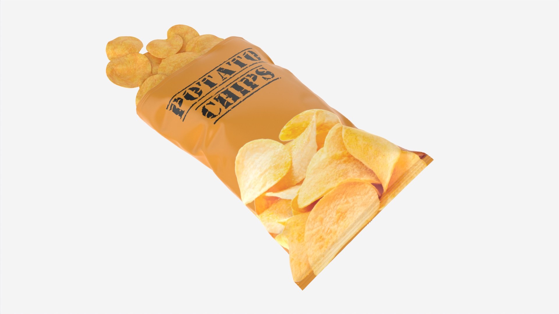 Potato chips package on ground opened with folds mockup 03 3D model ...