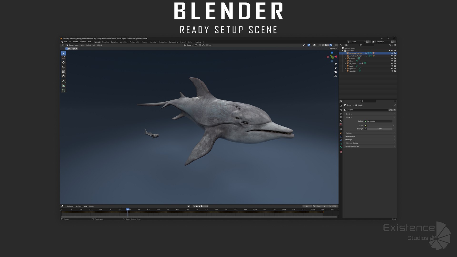 Dolphin And Remora - Realistic 3D Model - Animated Marine Monster - 62 3D Model - TurboSquid 2380857