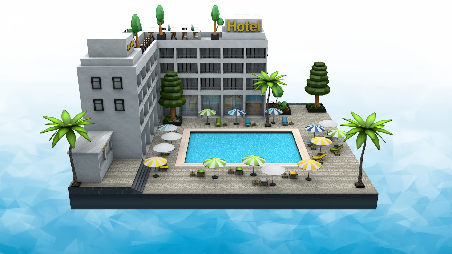 Low Poly Hotel With Pool - 3D Cartoon Style Model 3D - TurboSquid 2277461