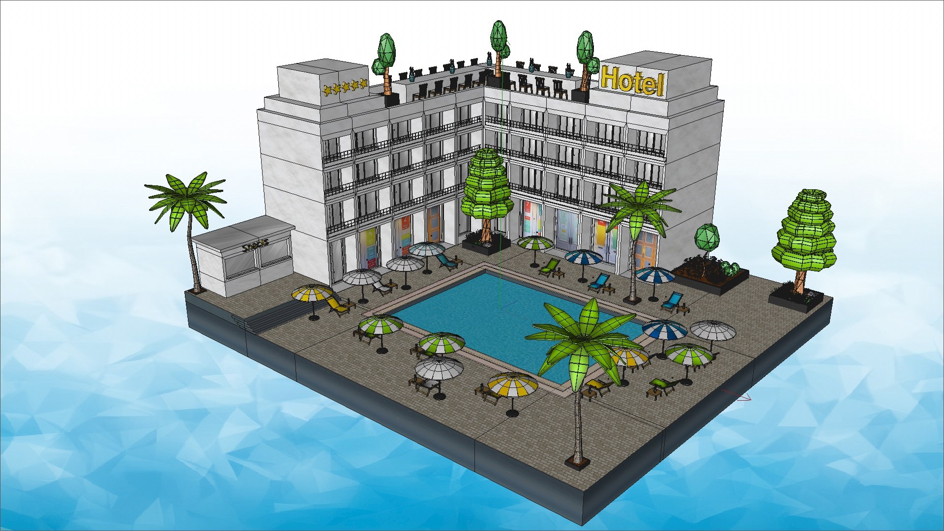 Low Poly Hotel With Pool - 3D Cartoon Style Model 3D - TurboSquid 2277461