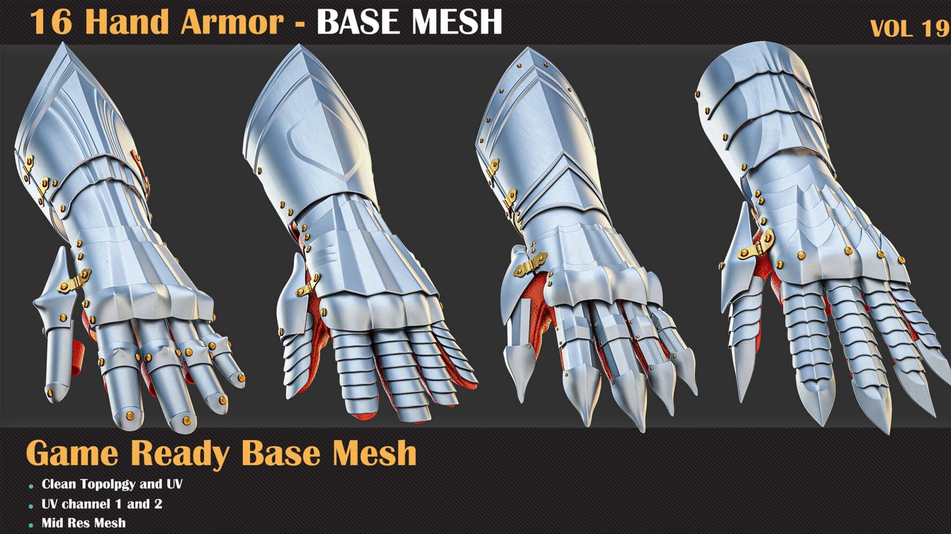 3D 16 Hand Armor BASE MESH - VOL 19 Model - TurboSquid 2248873