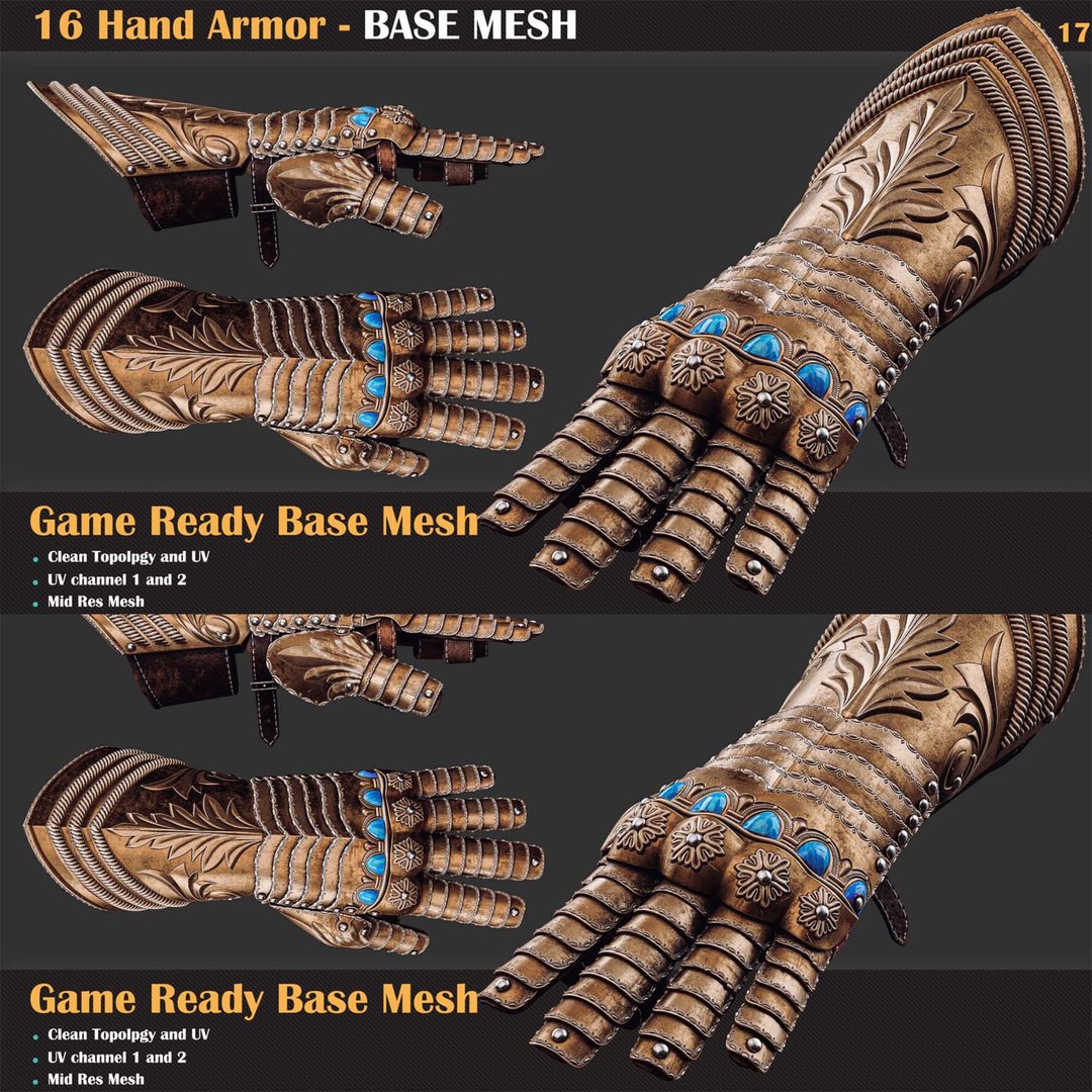 3D 16 Hand Armor BASE MESH - VOL 19 Model - TurboSquid 2248873