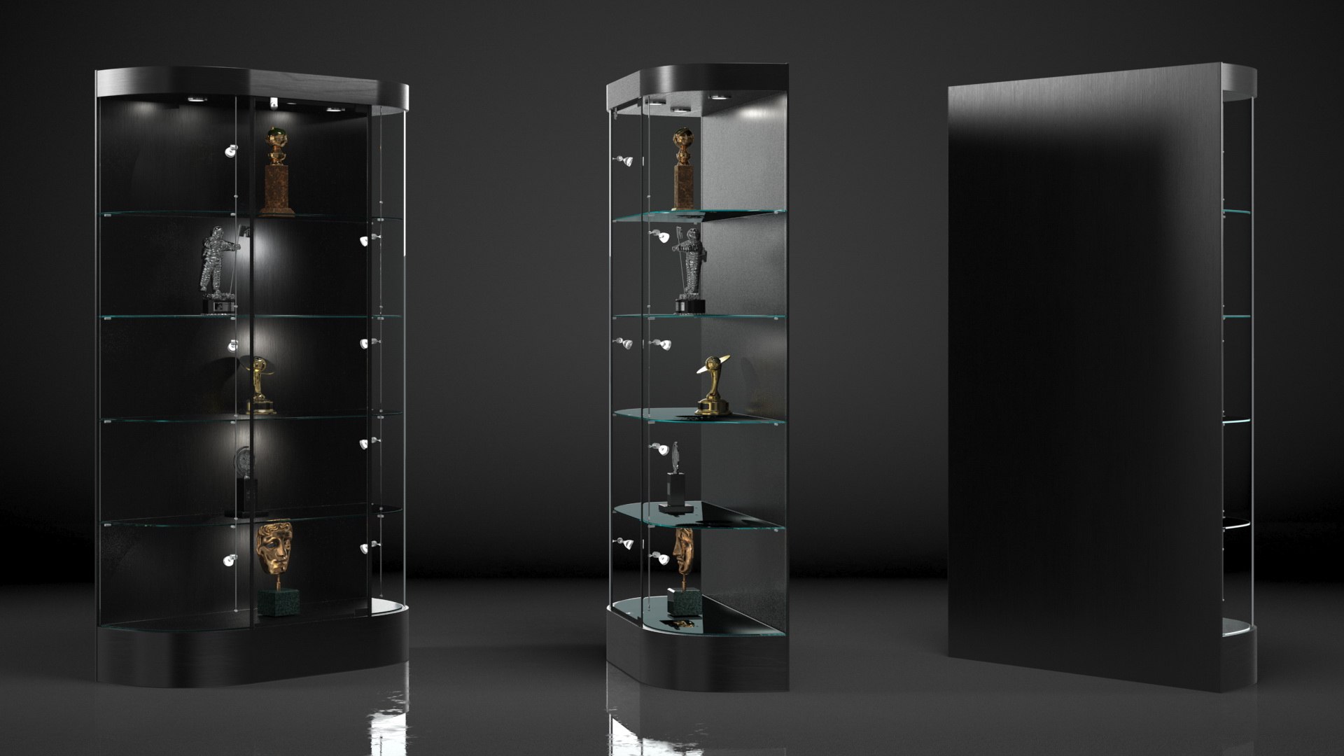 3D Curved Wall Display Case Black with Trophies - TurboSquid 1839942