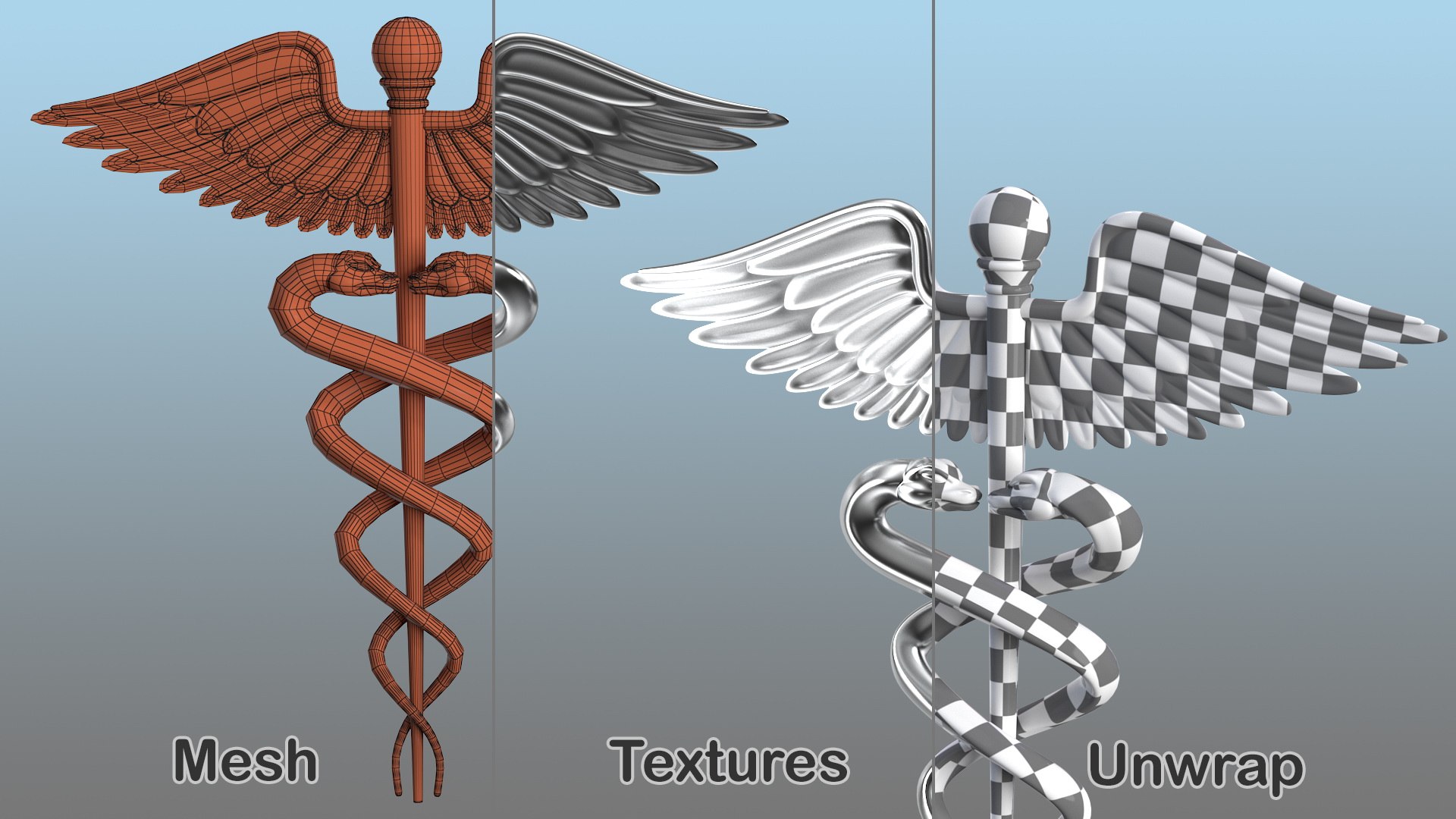 Silver caduceus symbol 3D model - TurboSquid 1496364