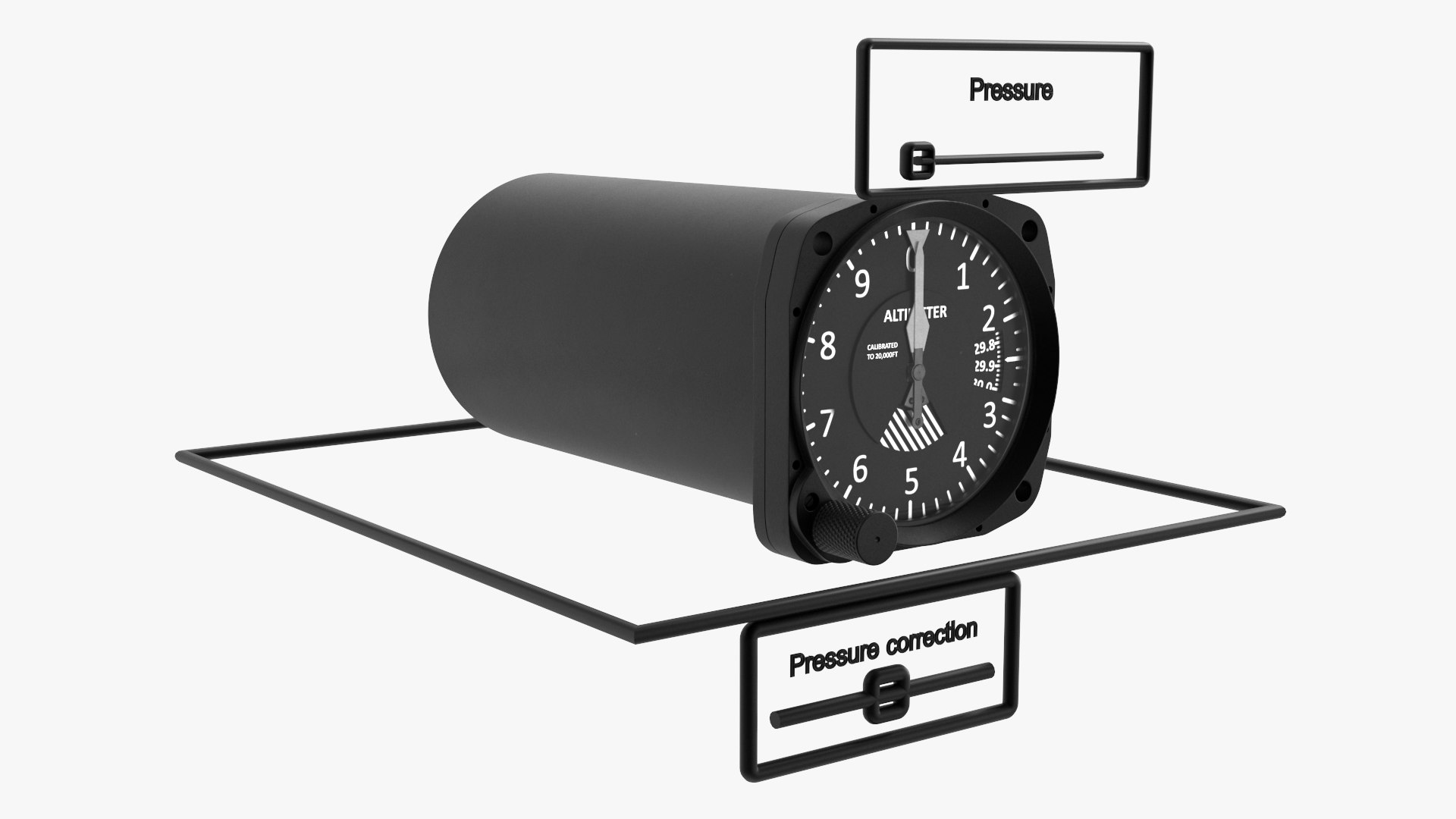 3D Cylindrical Aircraft Altimeter Mechanical Dial Black Rigged Model ...
