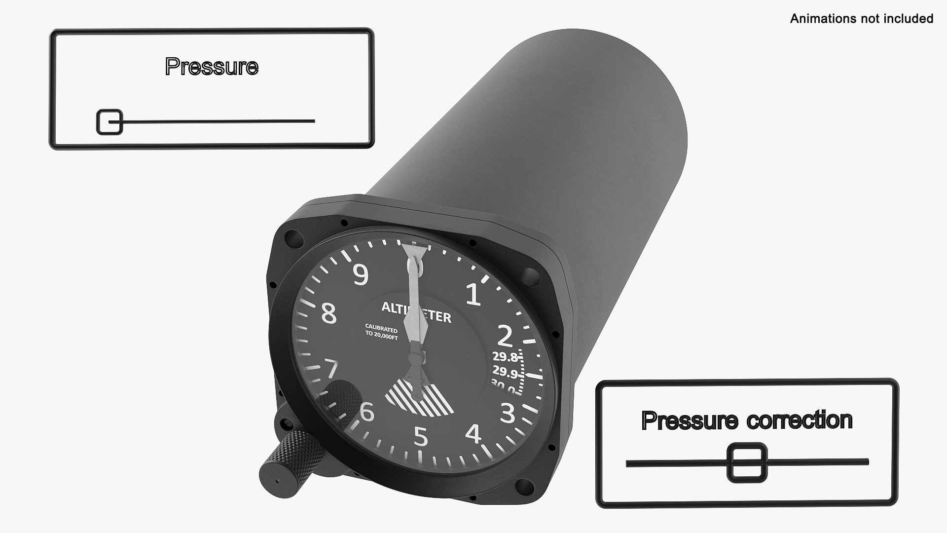 3D Cylindrical Aircraft Altimeter Mechanical Dial Black Rigged Model ...