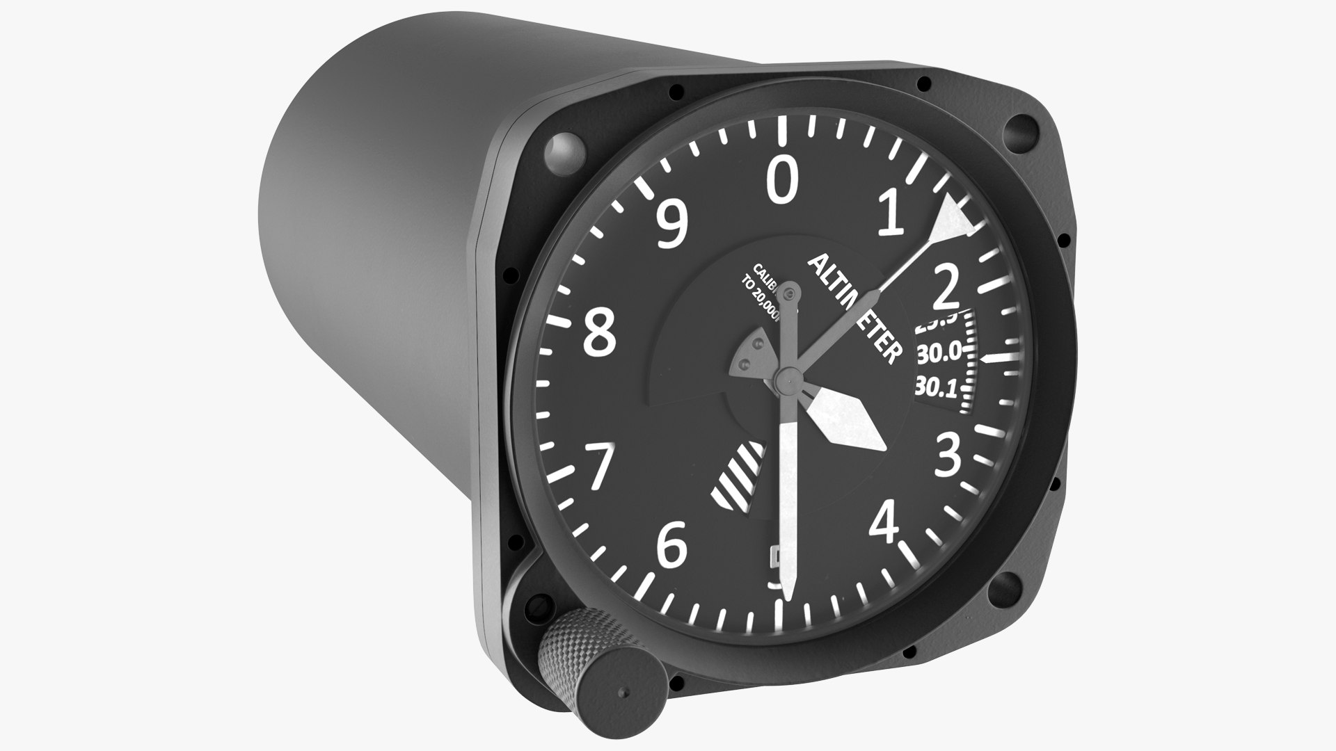 3D Cylindrical Aircraft Altimeter Mechanical Dial Black Rigged Model ...