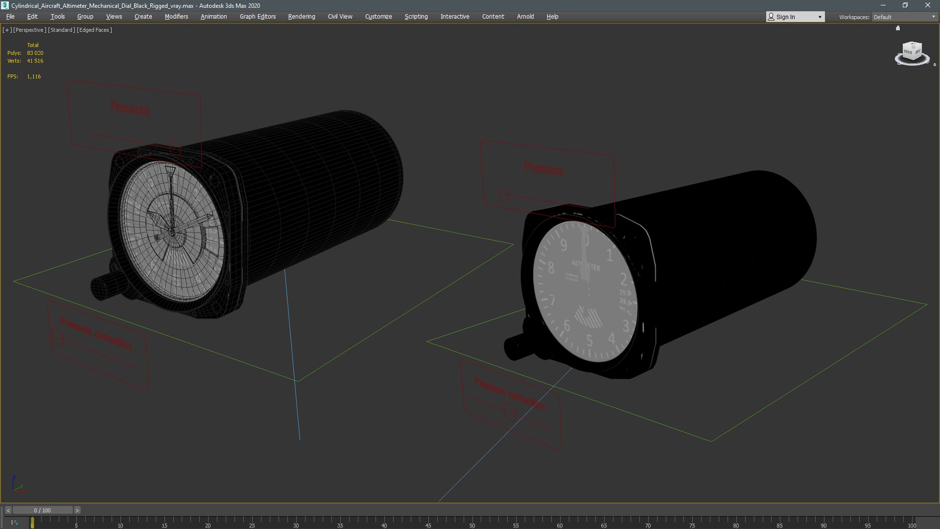 3D Cylindrical Aircraft Altimeter Mechanical Dial Black Rigged Model ...