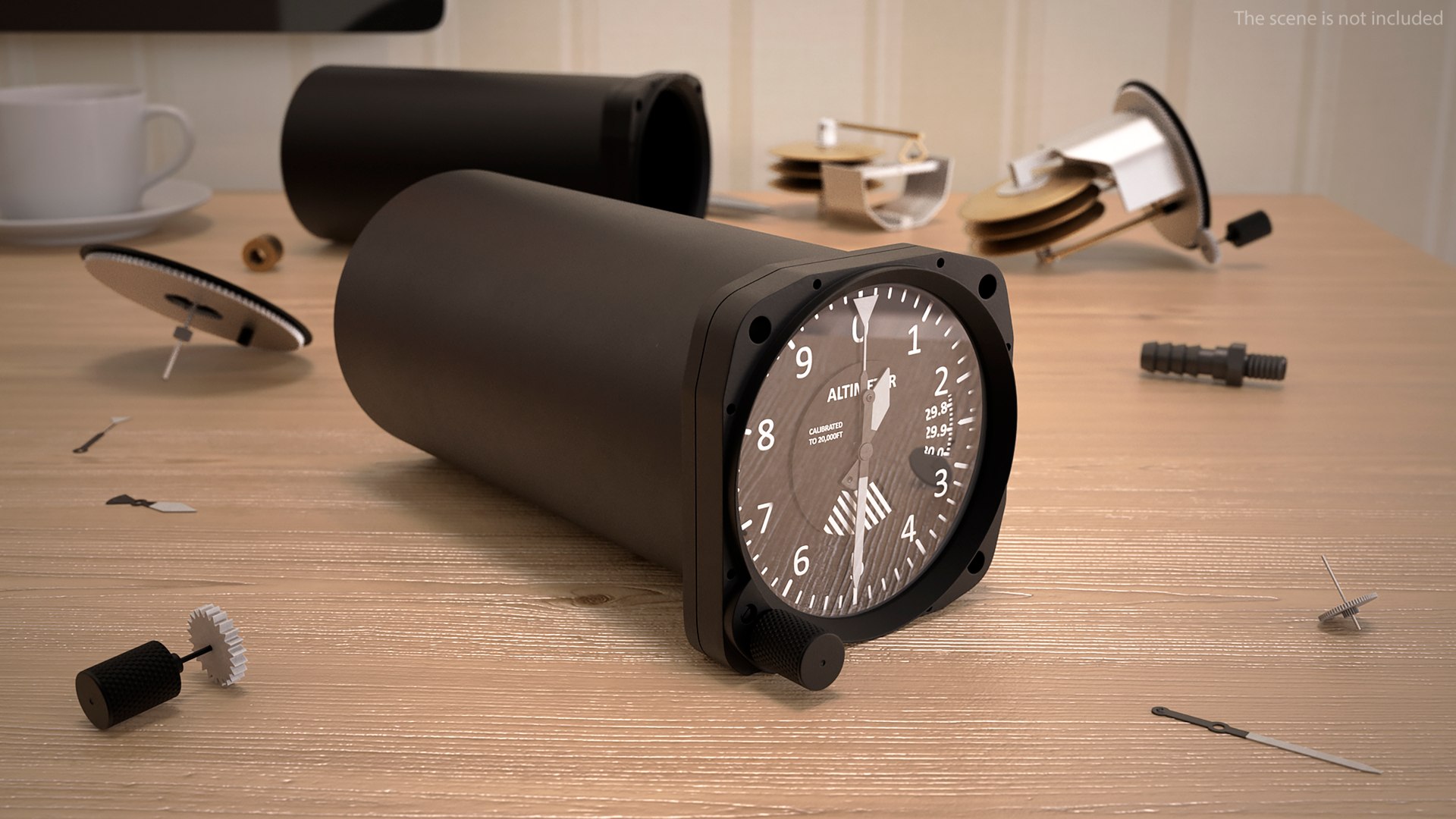 3D Cylindrical Aircraft Altimeter Mechanical Dial Black Rigged Model ...