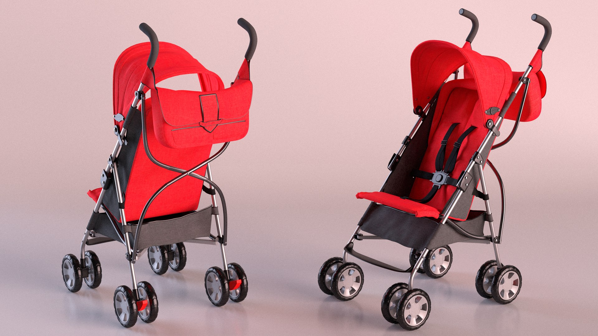 3D Compact Travel Stroller Red Color - TurboSquid 2145497