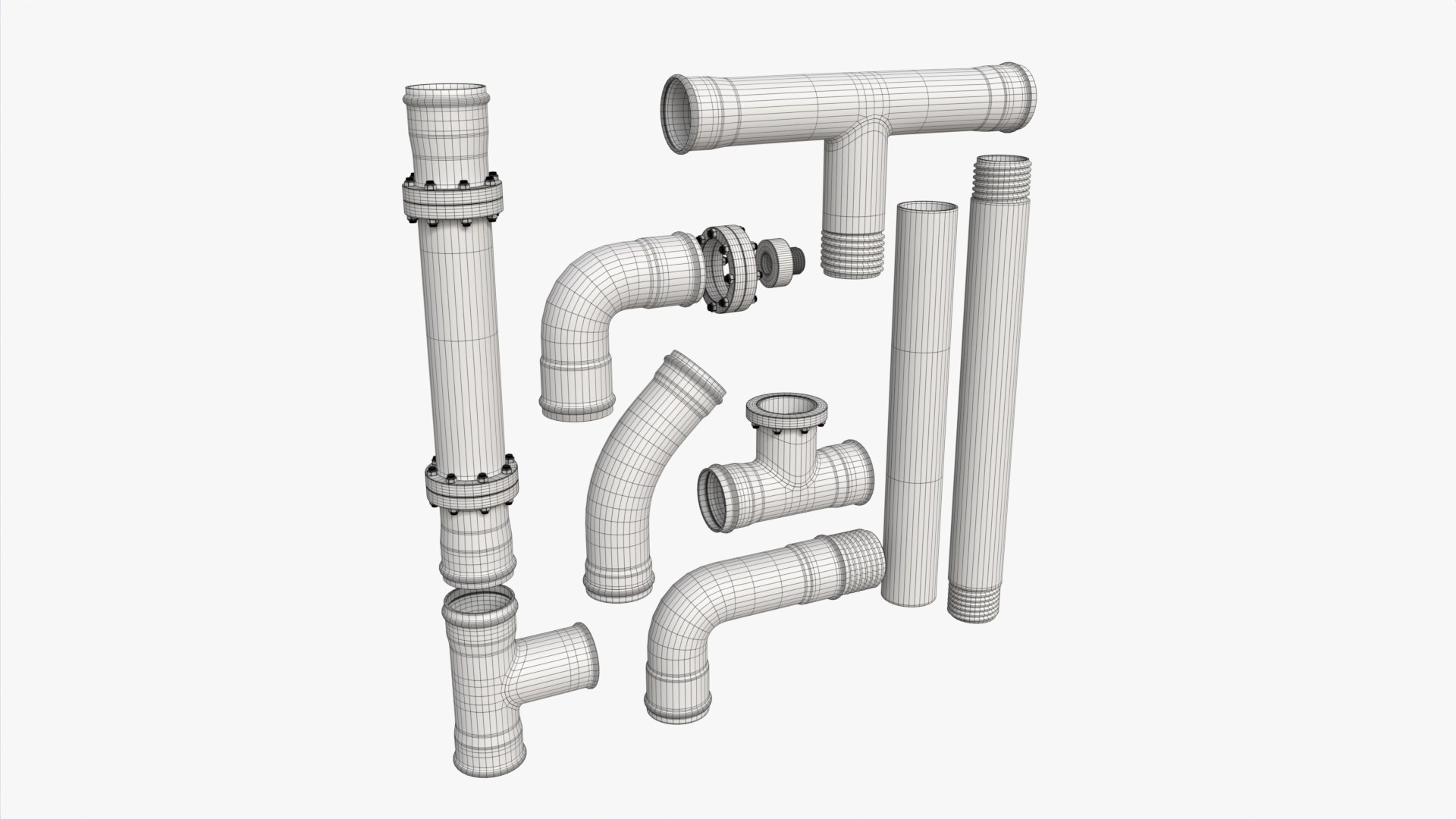 Metal Pipes With Fittings Set 3D Model - TurboSquid 2030070