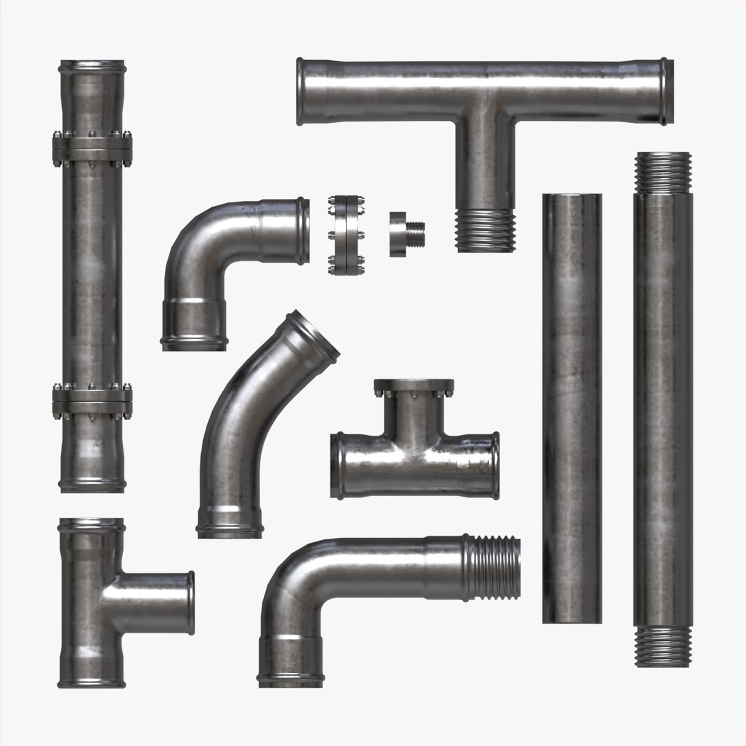 Metal Pipes With Fittings Set 3D Model - TurboSquid 2030070