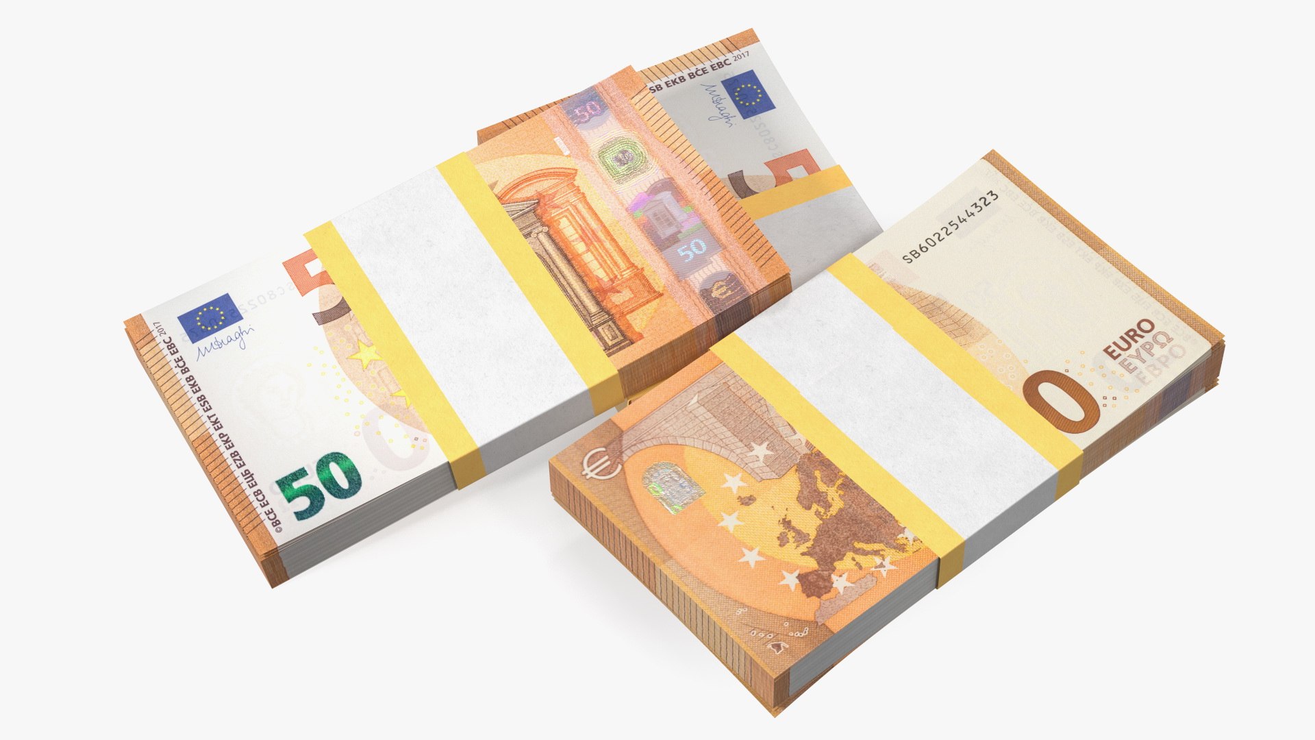Three Packs of 50 Euro Bills model - TurboSquid 2146554