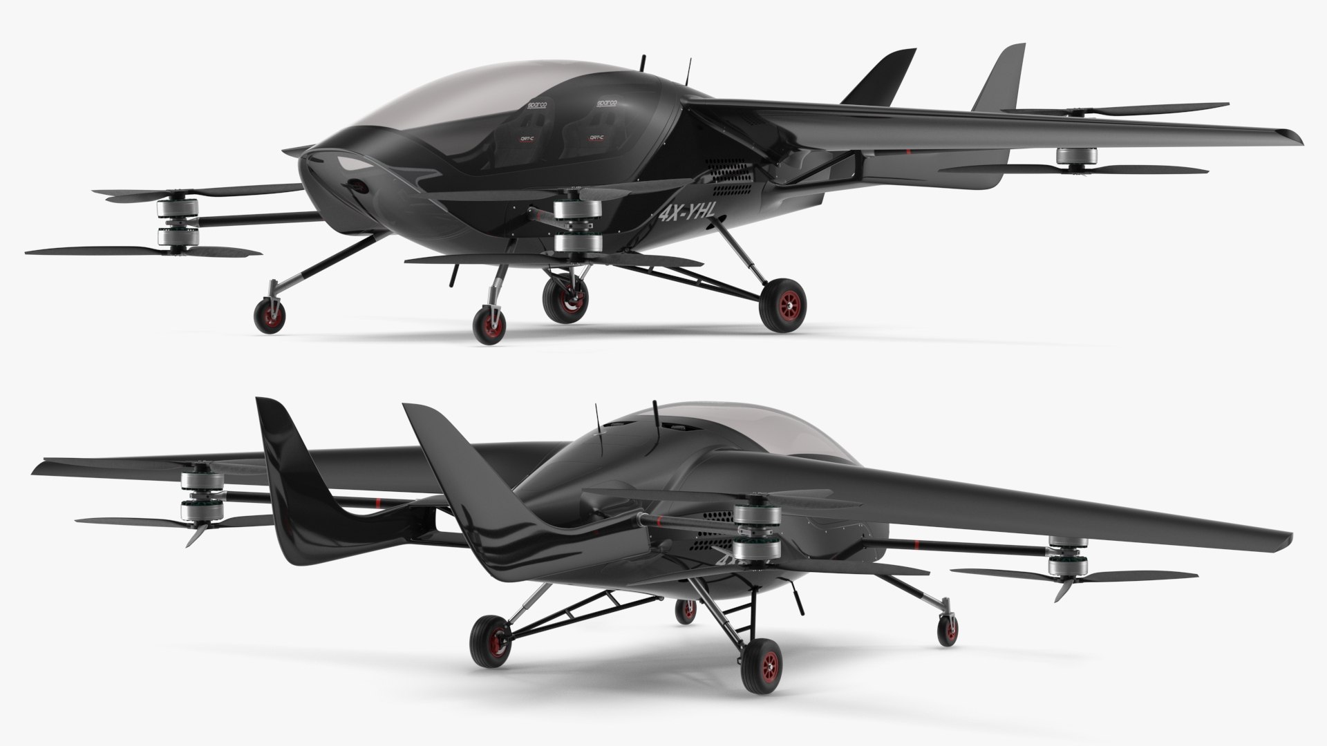 3D Air One Two Person EVTOL Air Vehicle Black - TurboSquid 1995752