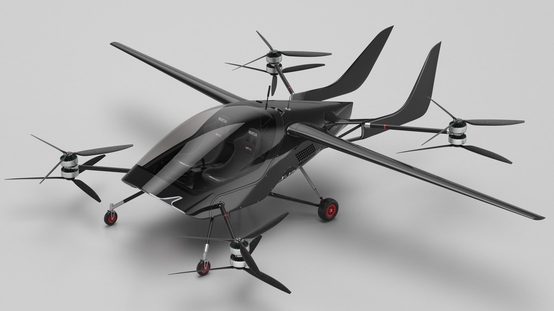 3D Air One Two Person EVTOL Air Vehicle Black - TurboSquid 1995752