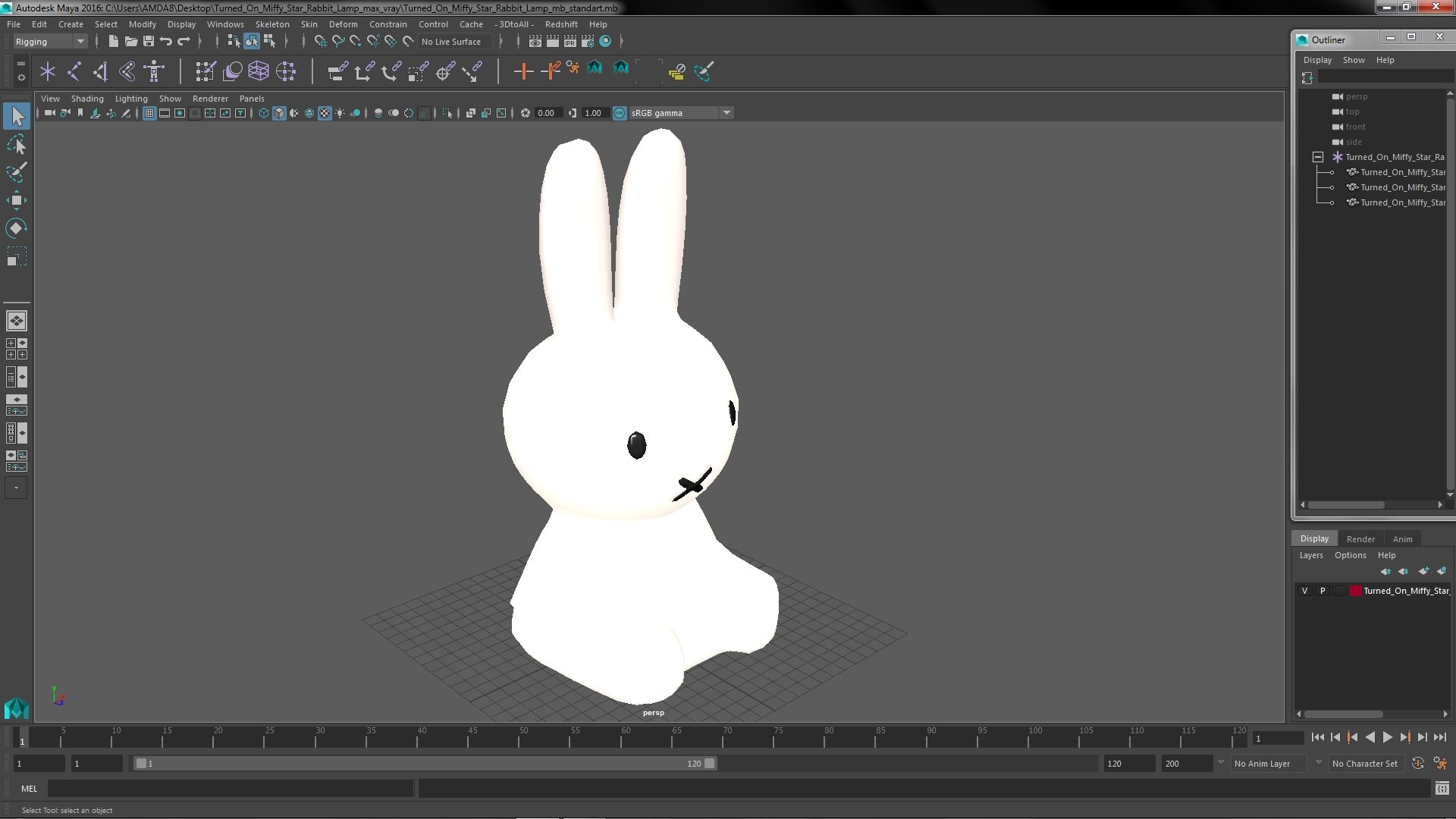 3D Turned On Miffy Star Rabbit Lamp - TurboSquid 2076333