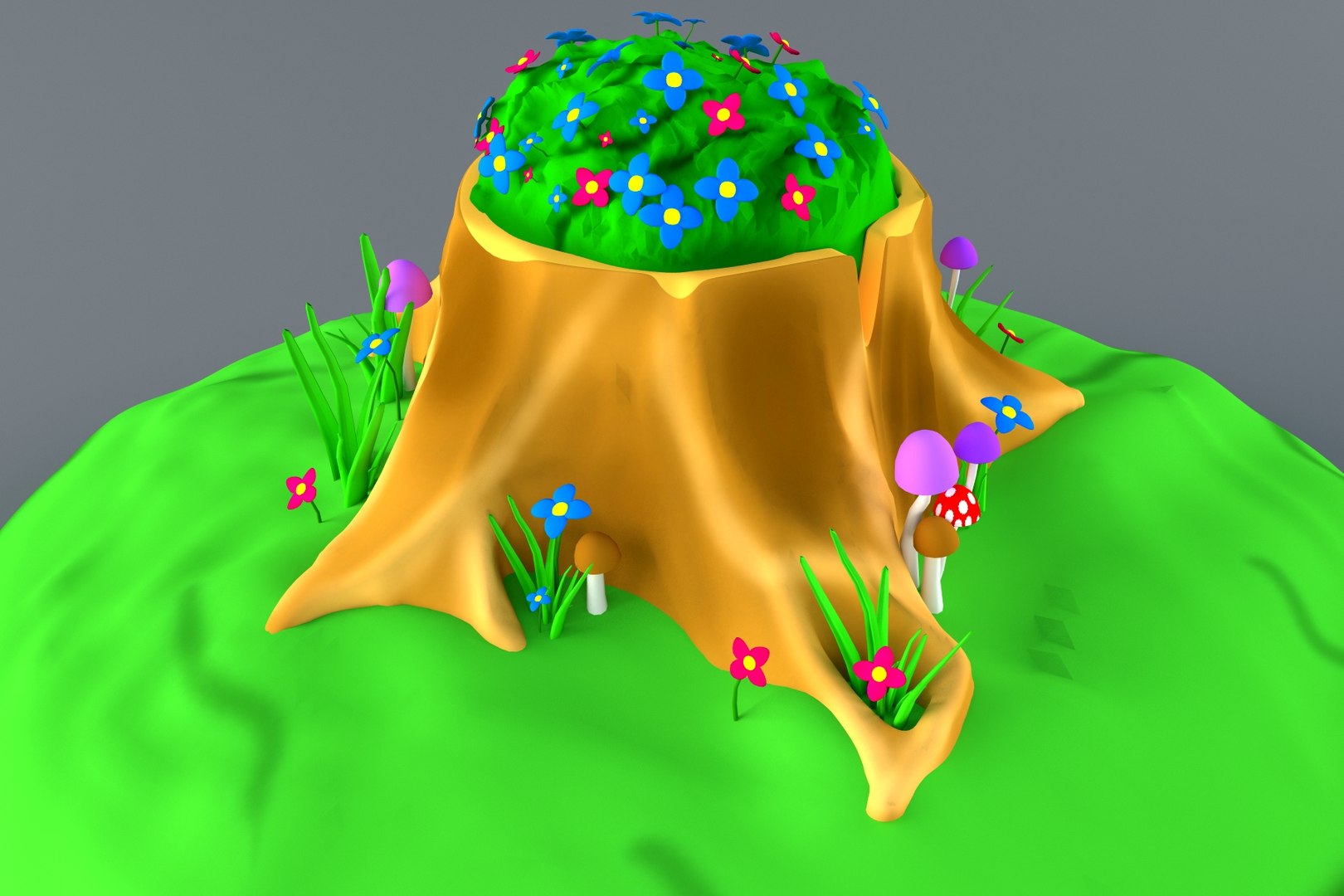 3d cartoon tree stump model