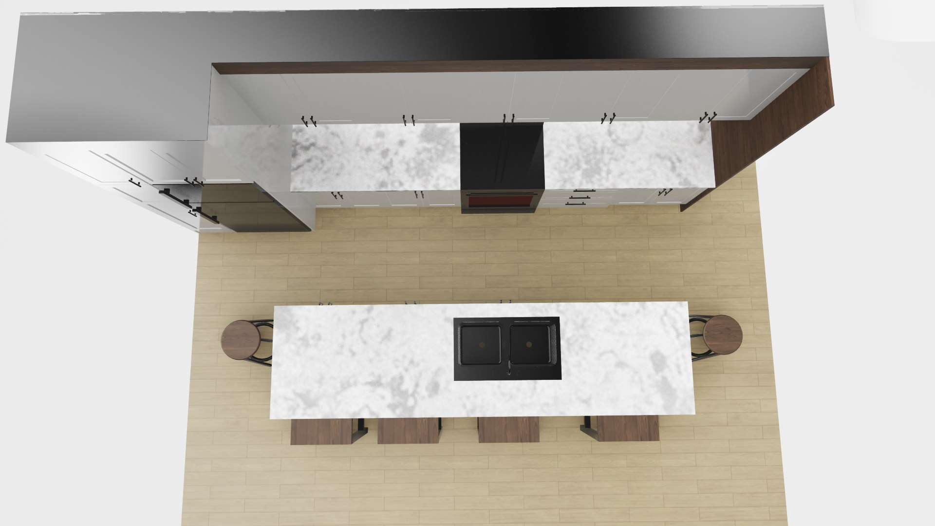 Contemporary White And Wood Kitchen Design With Island And Bar Stools ...