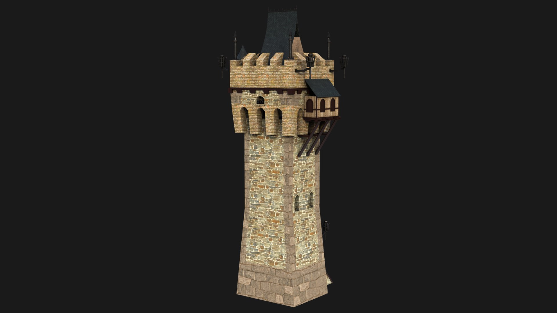 3D Castle Watch Tower 01 All PBR Unity UE Textures Included ...