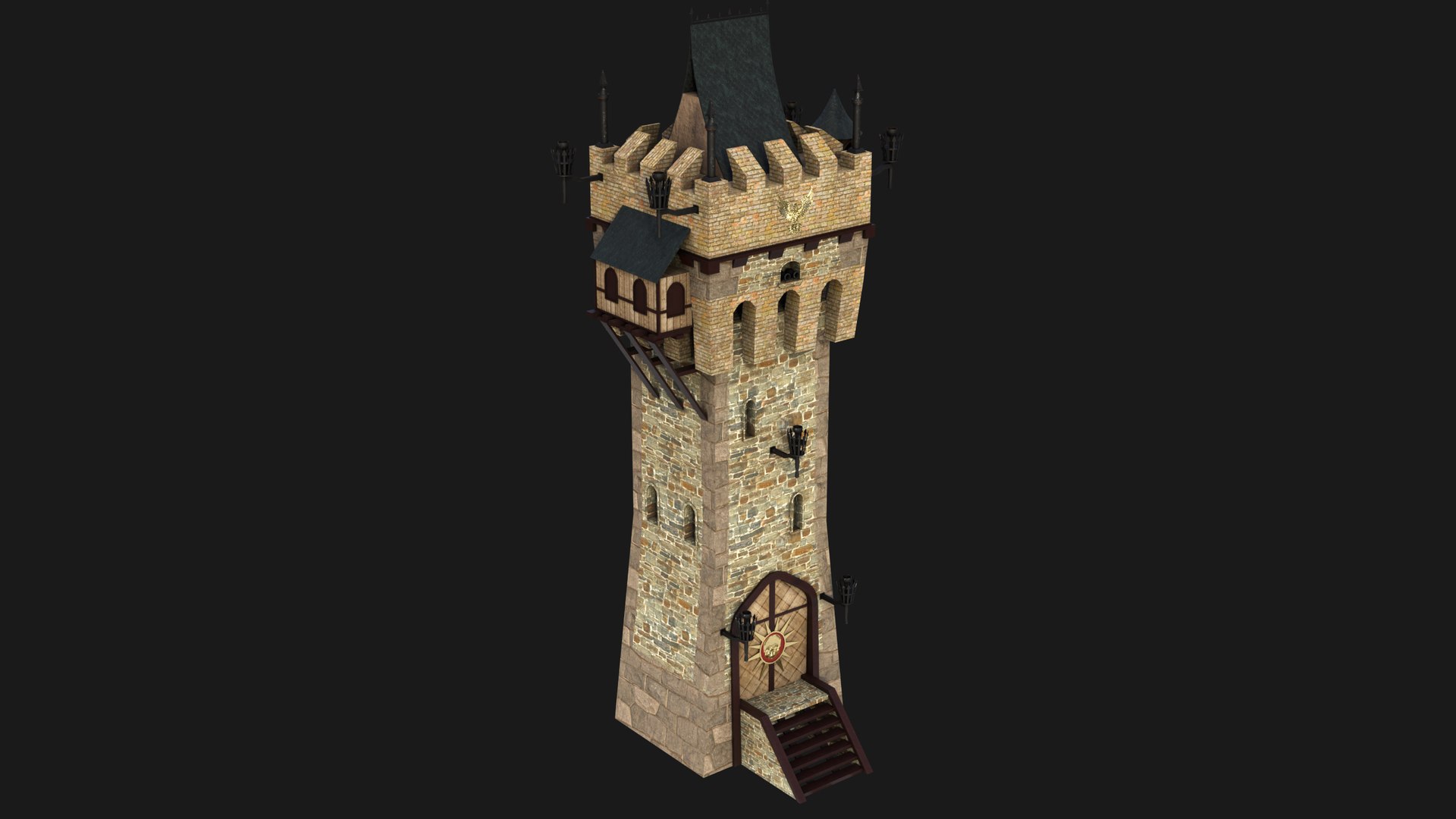 3D Castle Watch Tower 01 All PBR Unity UE Textures Included ...