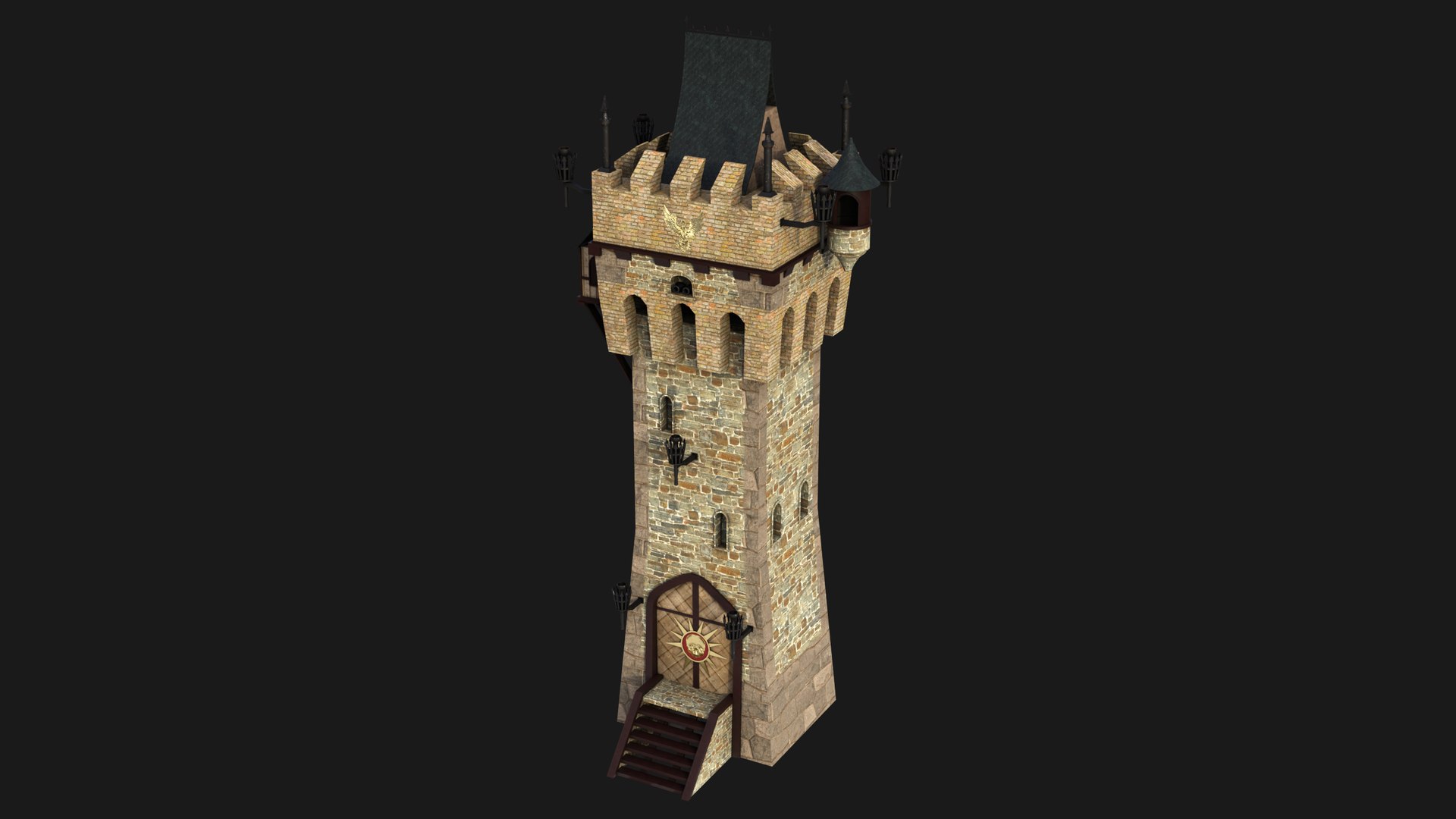 3D Castle Watch Tower 01 All PBR Unity UE Textures Included ...