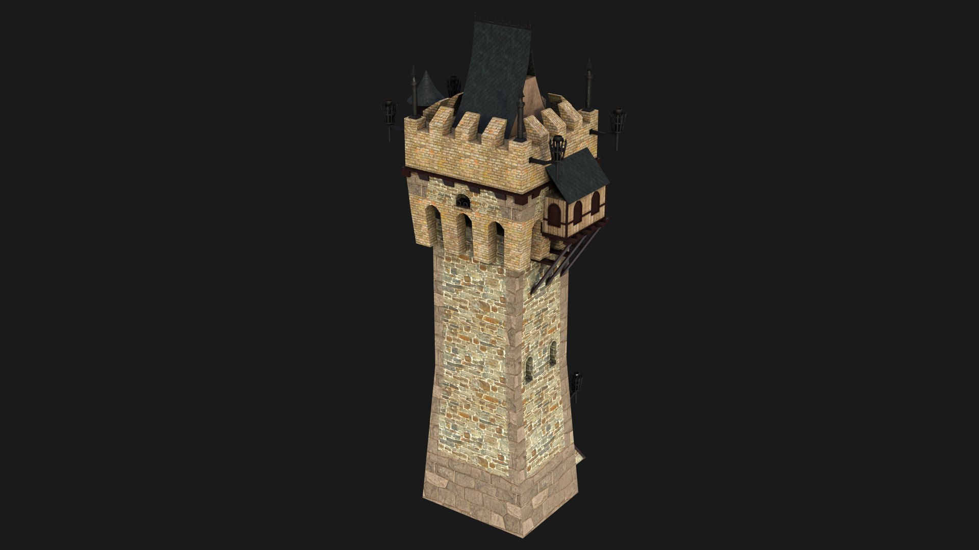 3D Castle Watch Tower 01 All PBR Unity UE Textures Included ...