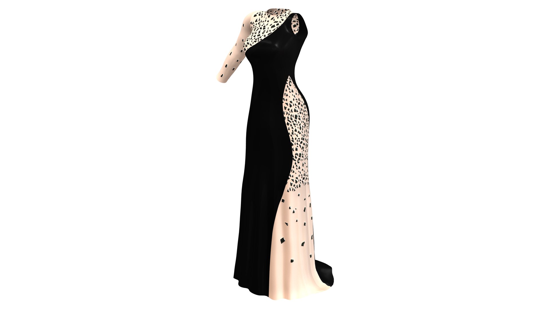 Luxury Beaded Long Black Prom One Arm Dress 3D model - TurboSquid 1861364