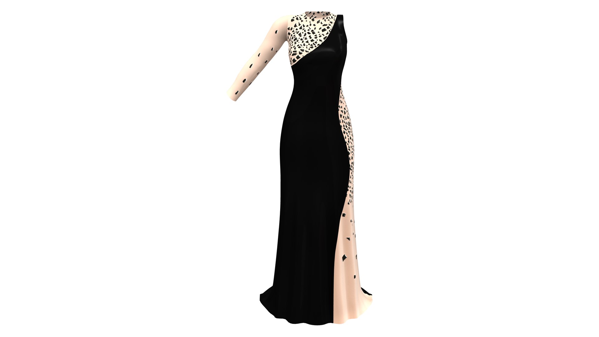 Luxury Beaded Long Black Prom One Arm Dress 3D model - TurboSquid 1861364
