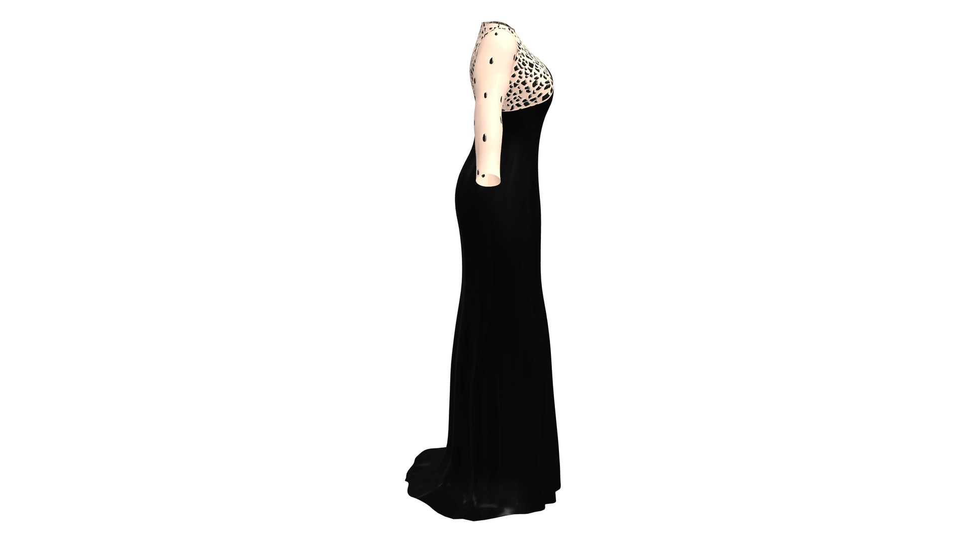 Luxury Beaded Long Black Prom One Arm Dress 3D model - TurboSquid 1861364