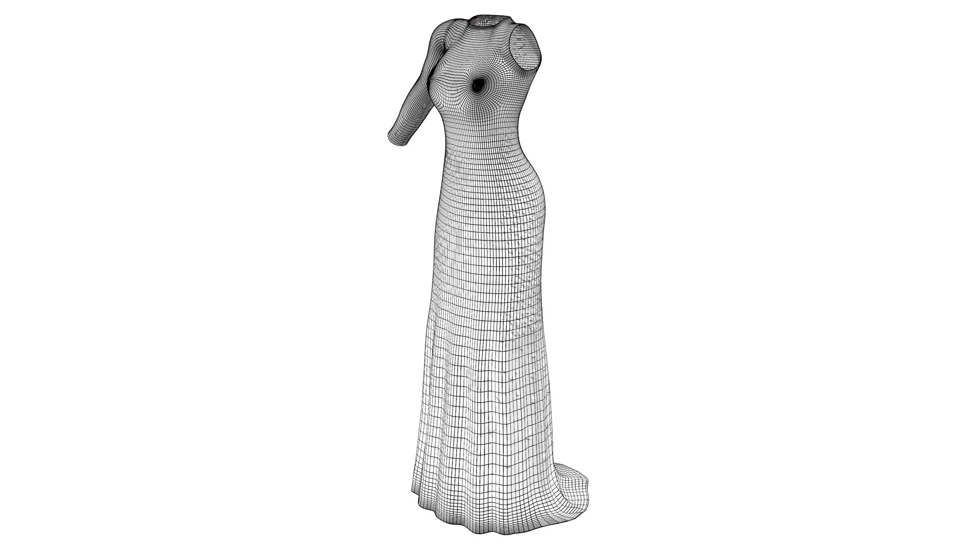 Luxury Beaded Long Black Prom One Arm Dress 3D model - TurboSquid 1861364