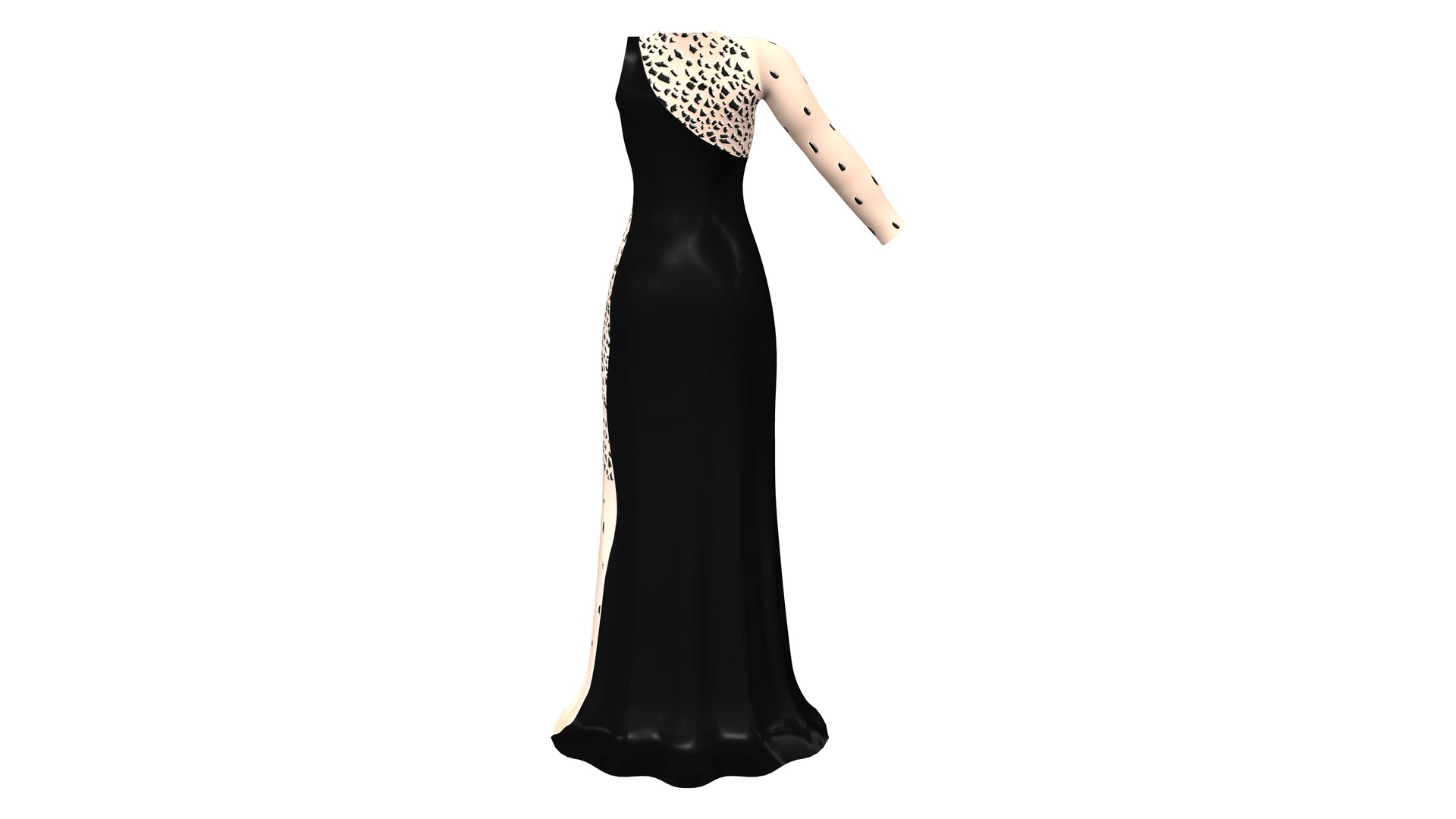 Luxury Beaded Long Black Prom One Arm Dress 3D model - TurboSquid 1861364