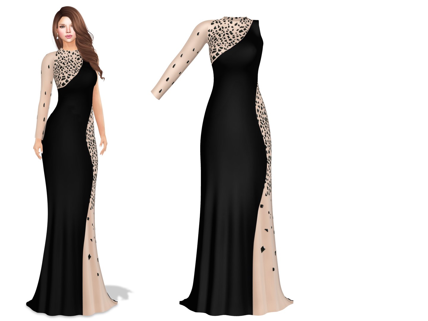Luxury Beaded Long Black Prom One Arm Dress 3D model - TurboSquid 1861364