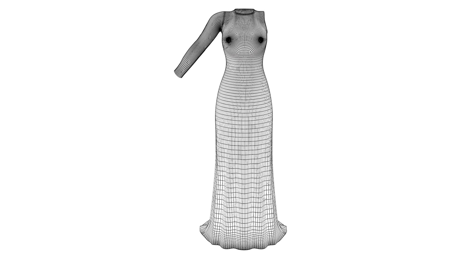 Luxury Beaded Long Black Prom One Arm Dress 3D model - TurboSquid 1861364